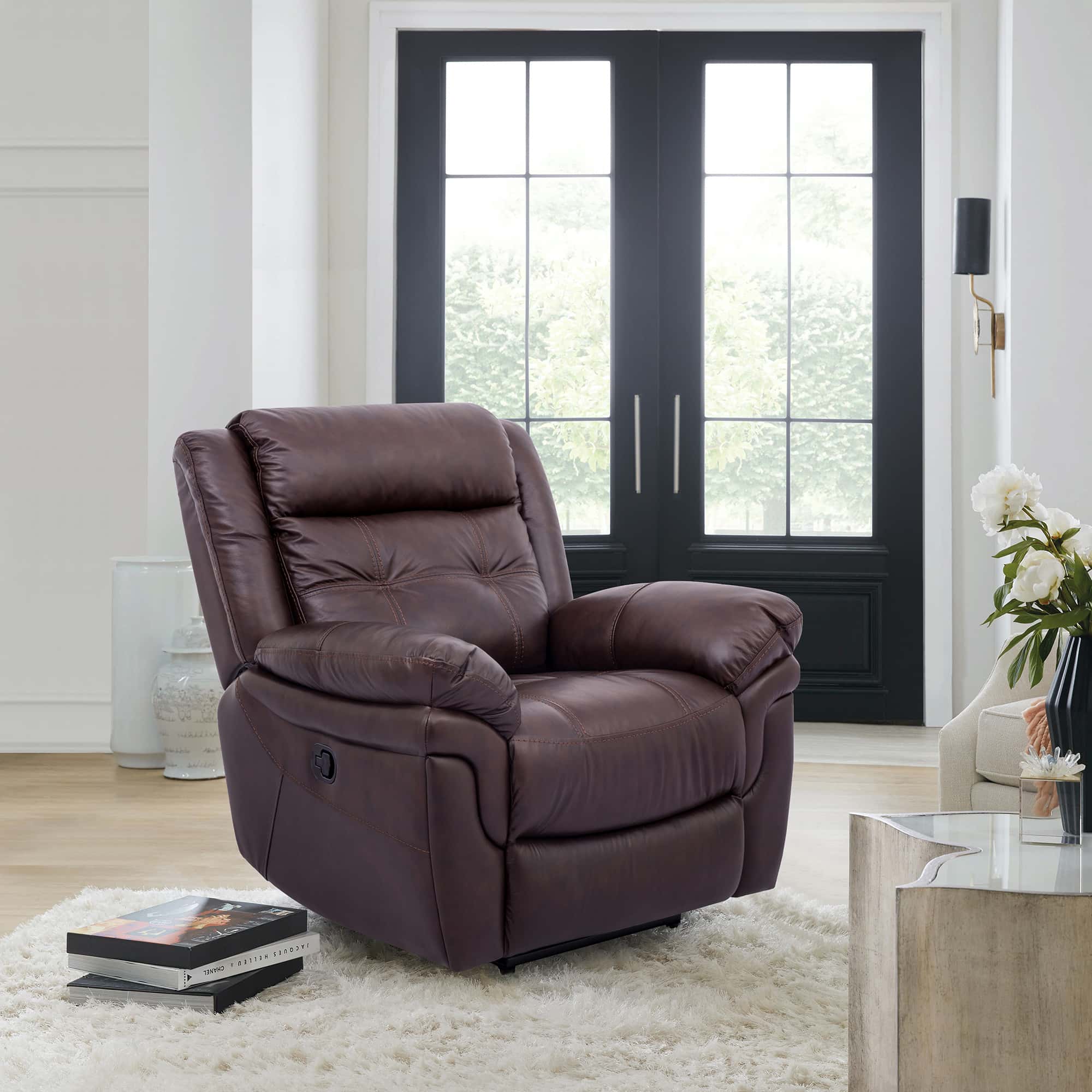Marcel Manual Recliner Chair in Dark Brown Leather at Futonland