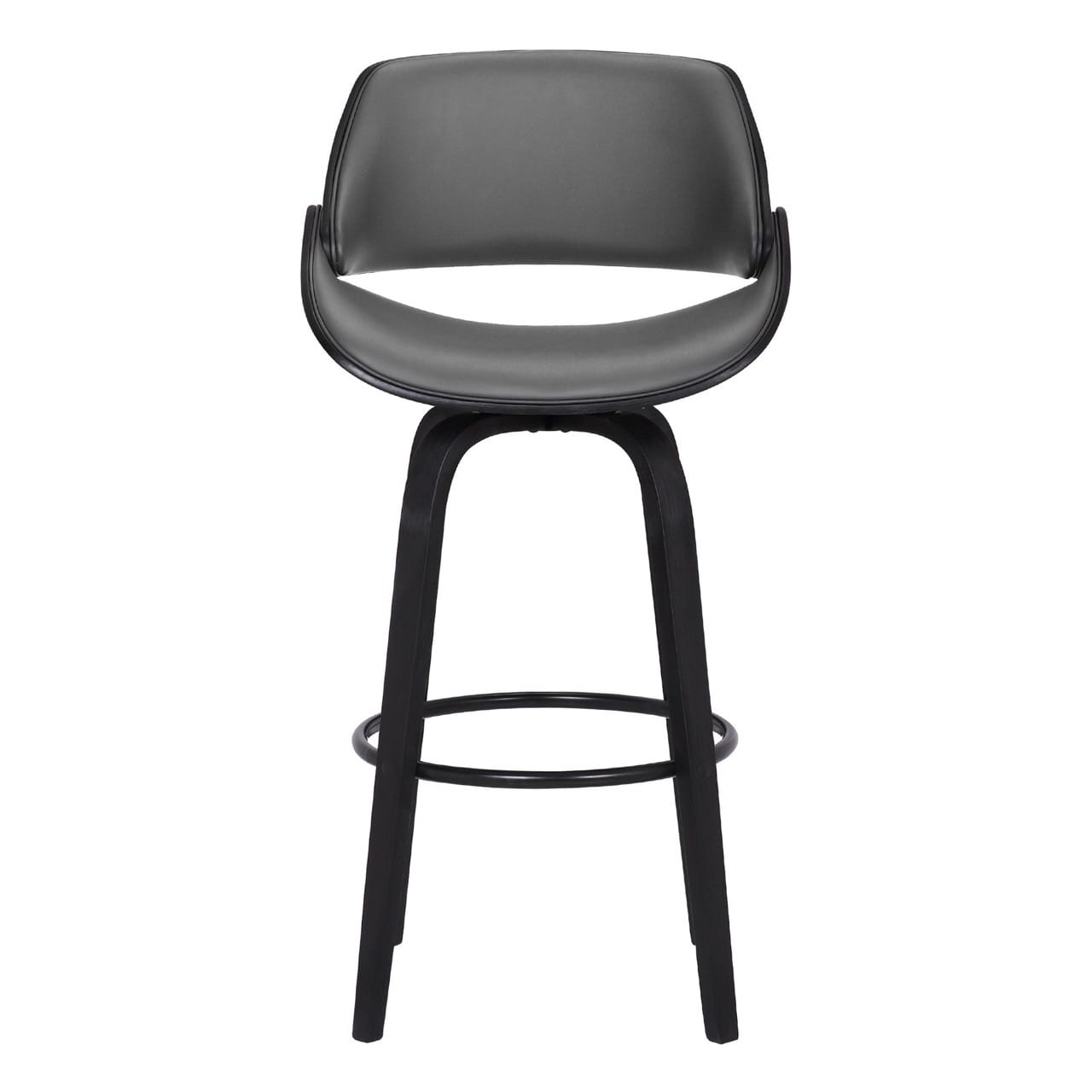 Mona 30" Bar Height Swivel Grey Faux Leather & Black Wood Bar Stool by ...