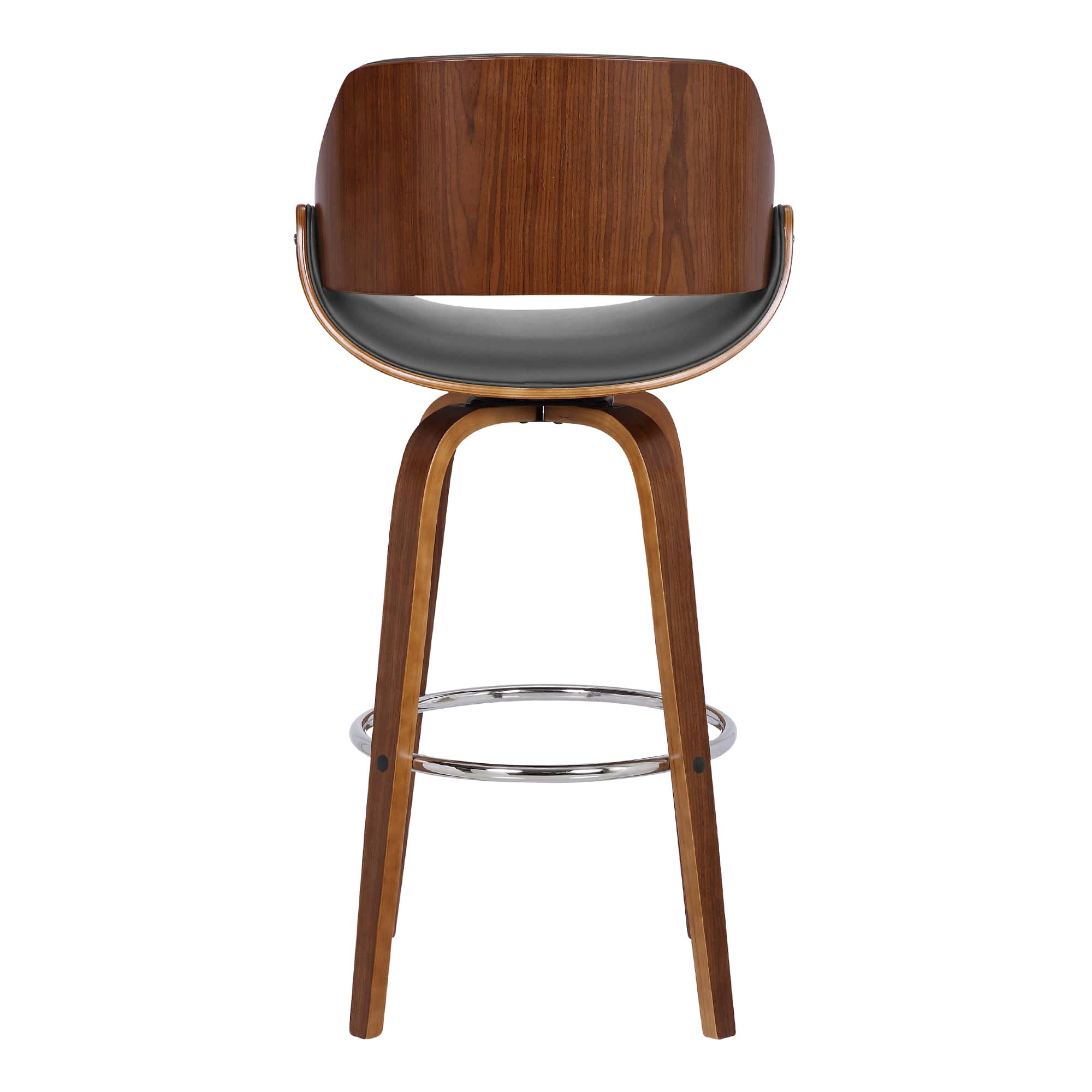 Mona 30" Bar Height Swivel Grey Faux Leather & Walnut Wood Bar Stool by ...