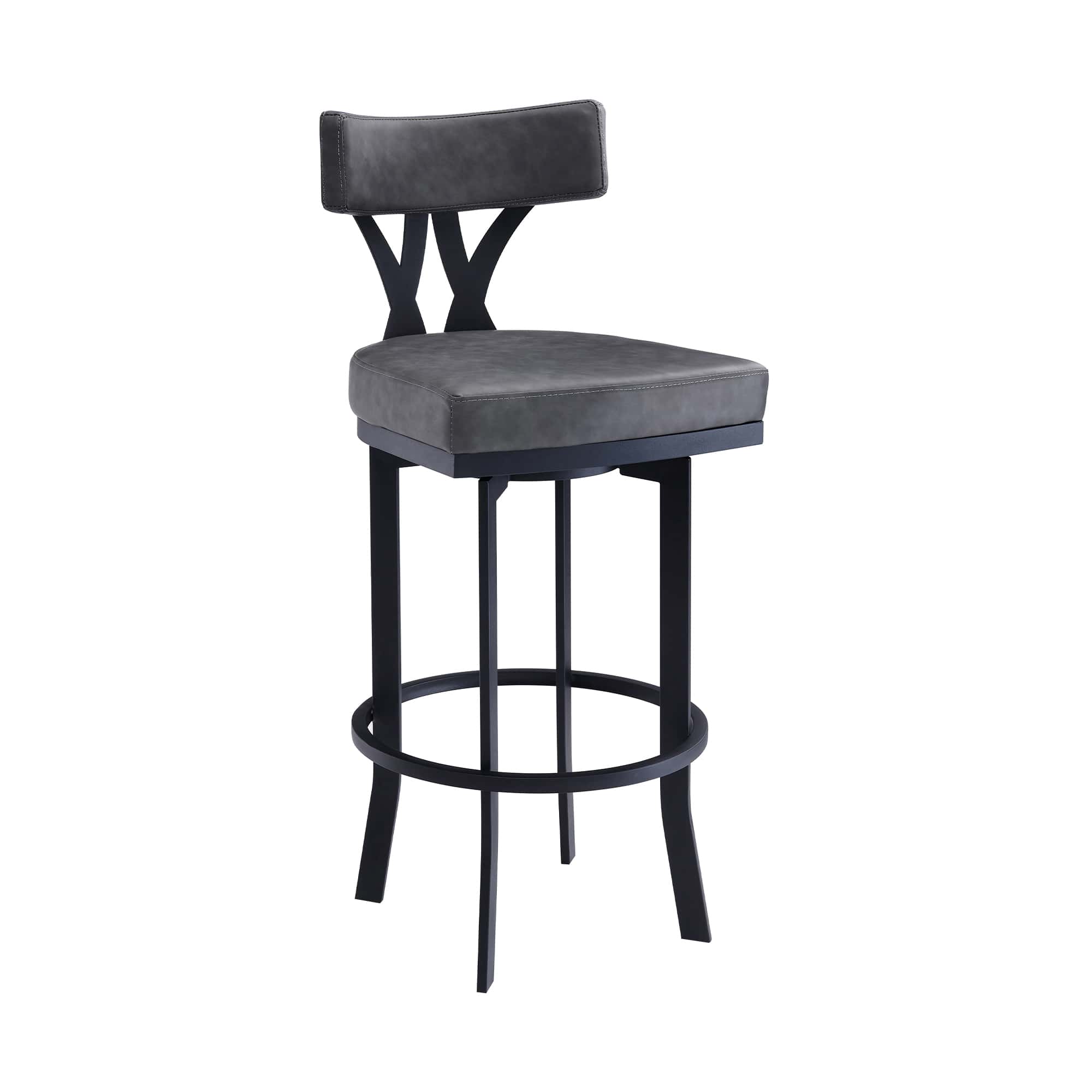 Natalie 30" Bar Height Vintage Grey Faux Leather Upholstery & Black ...