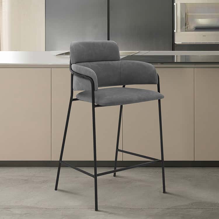Oshen 26" Gray Faux Leather & Metal Counter Height Bar Stool at Futonland