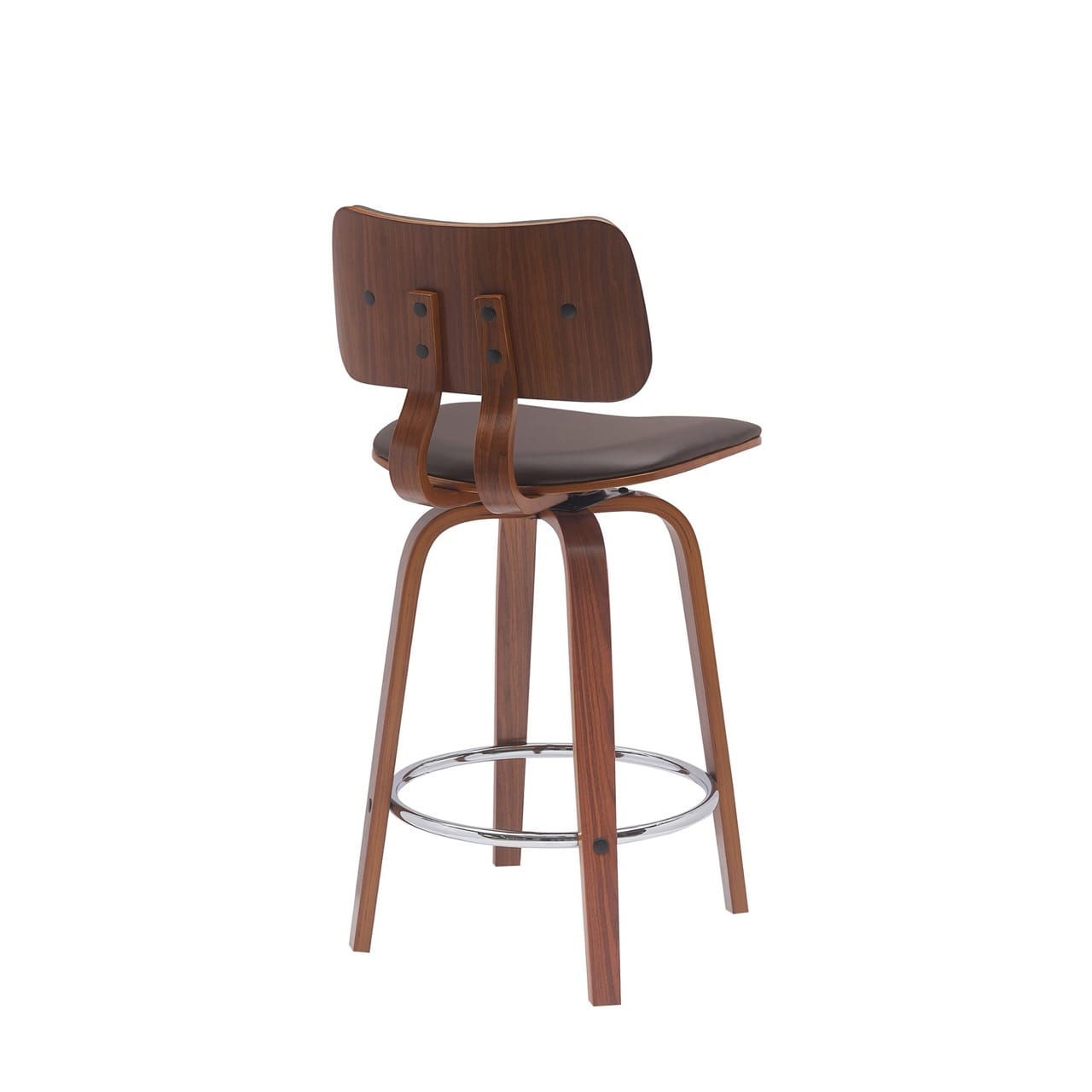 Pico 30" Counter Swivel Bar Stool - Brown Faux Leather & Walnut Wood ...