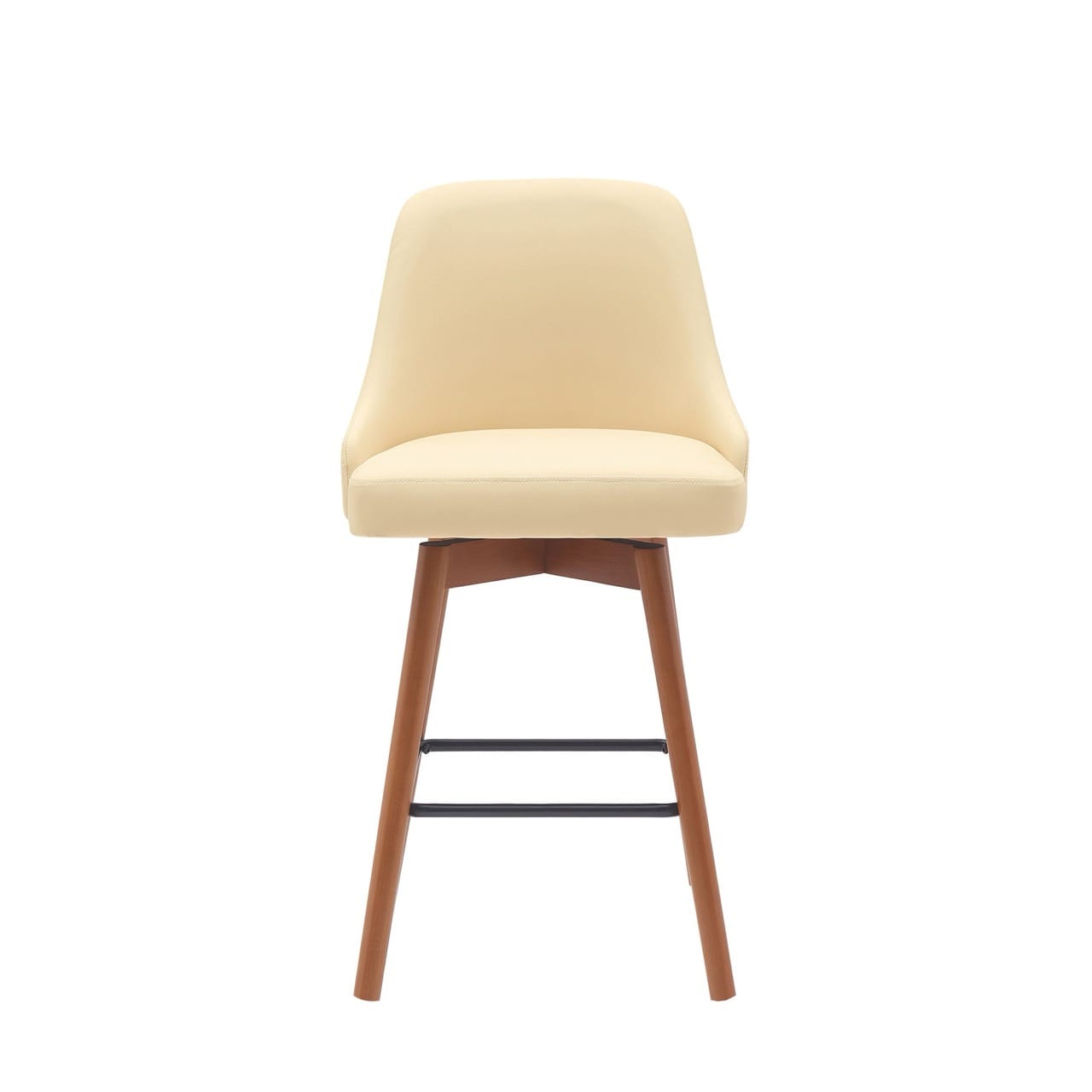 Sicily 30" Counter Bar Stool - Cream Faux Leather & Walnut Wood, Black ...