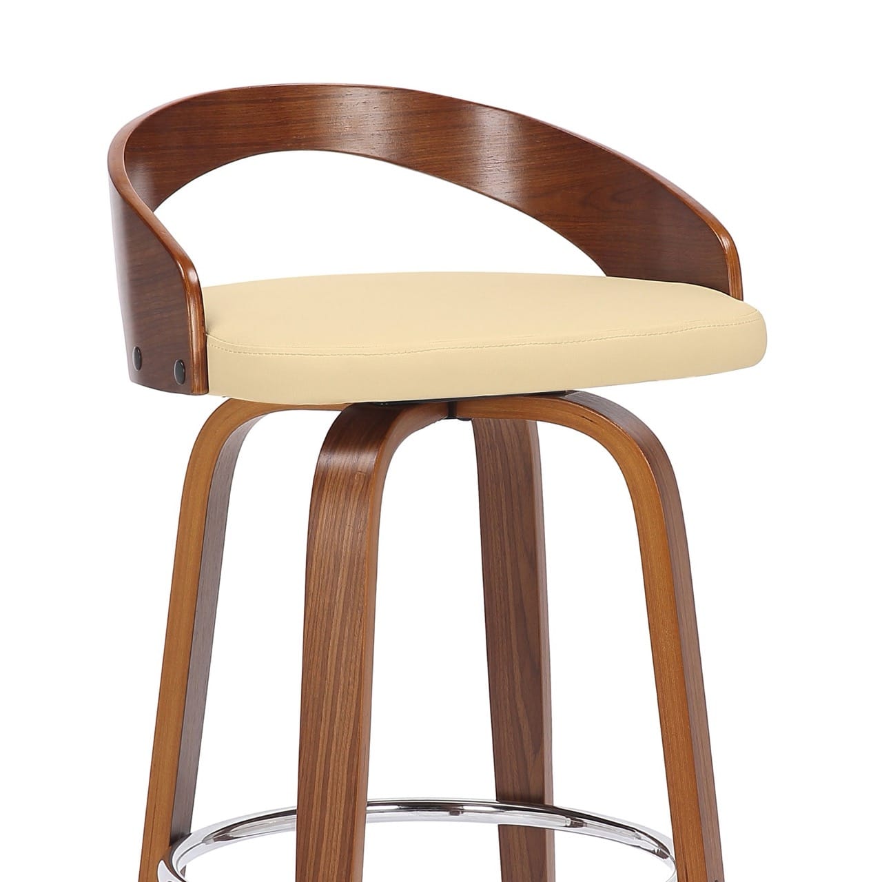 Sonia 30" Swivel Bar Stool - Cream Bonded Leather & Black Brush Wood ...