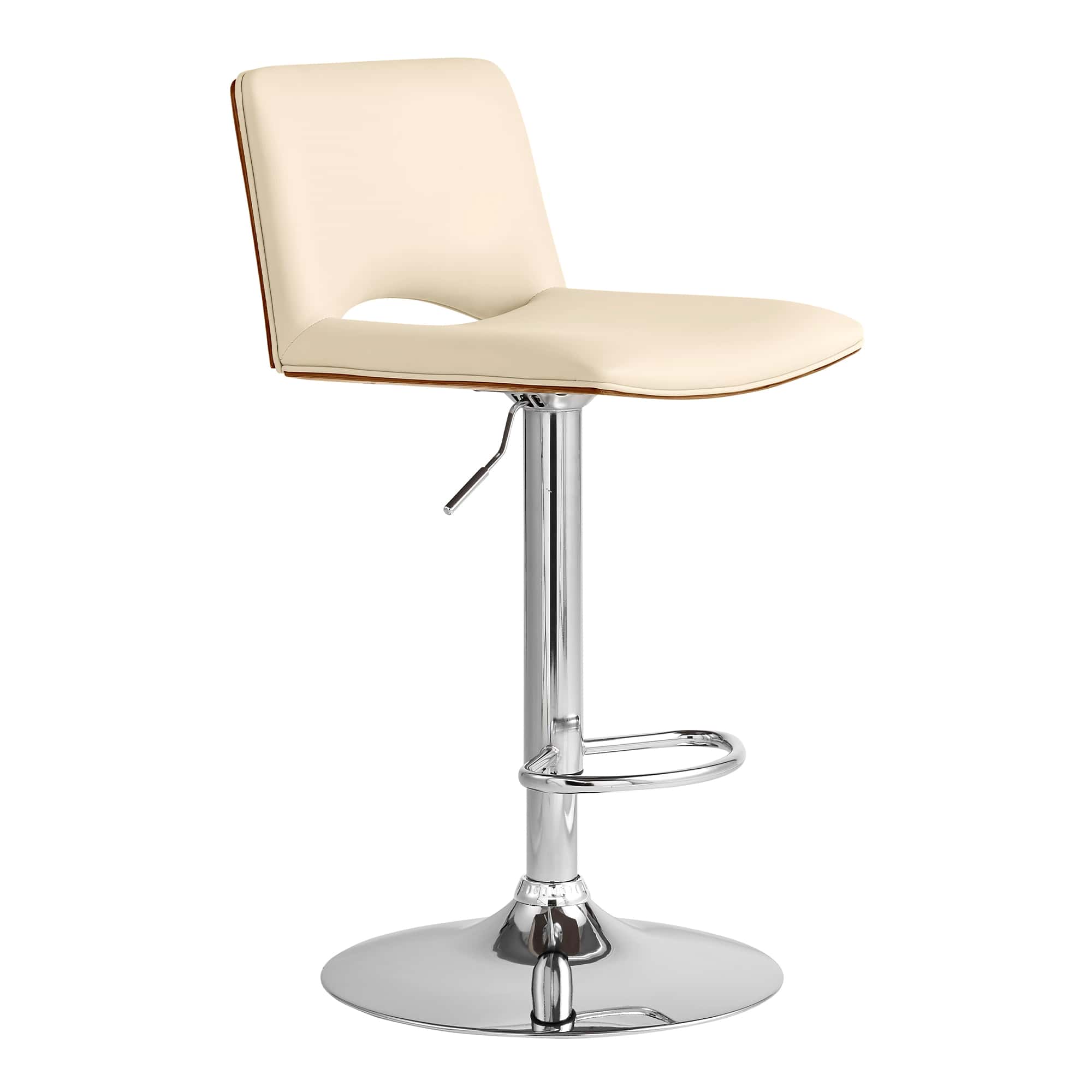 Thierry Adjustable Swivel Cream Faux Leather w/Walnut Back & Chrome Bar ...