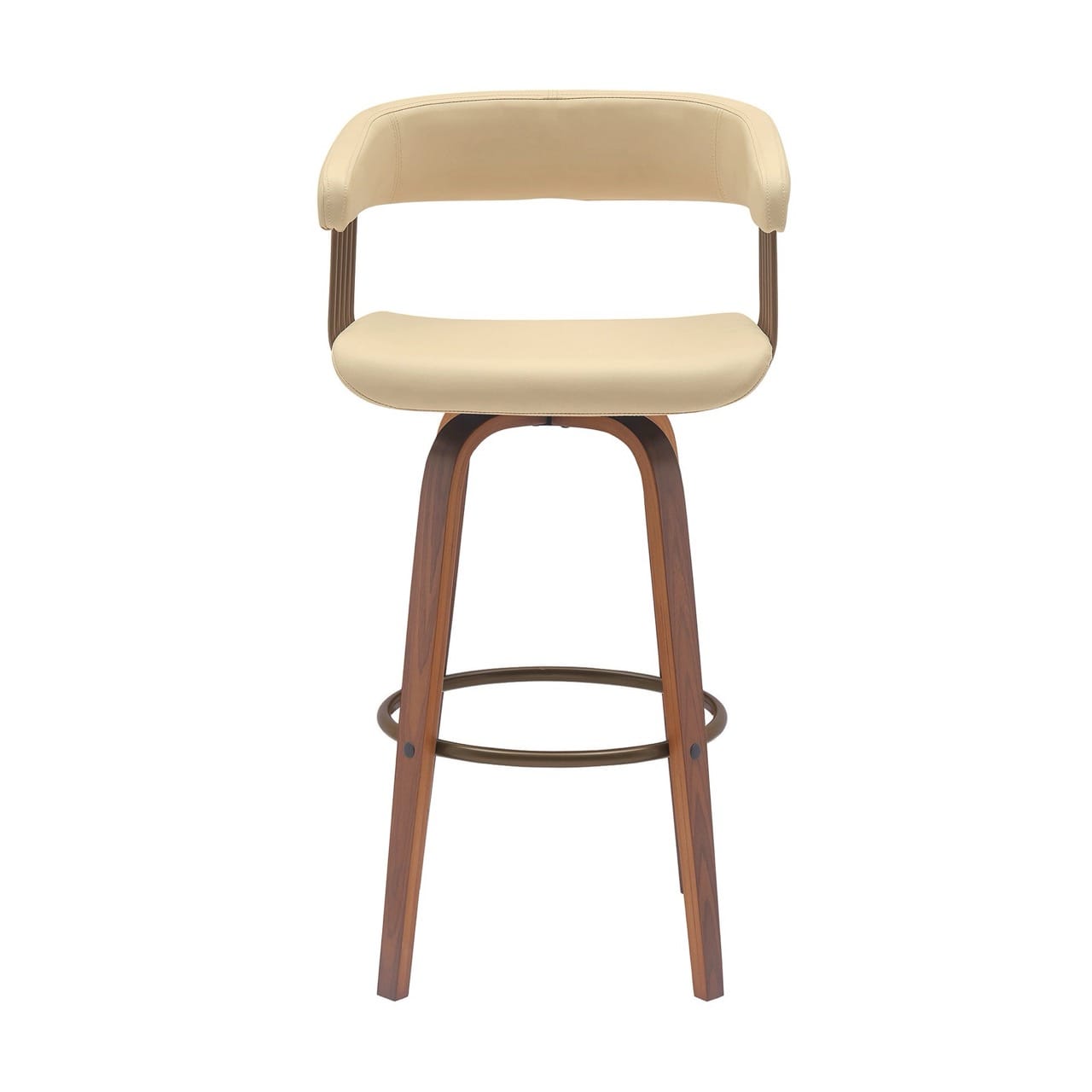 Topanga 26" Swivel Bar Stool - Cream Faux Leather & Walnut Wood, Golden ...