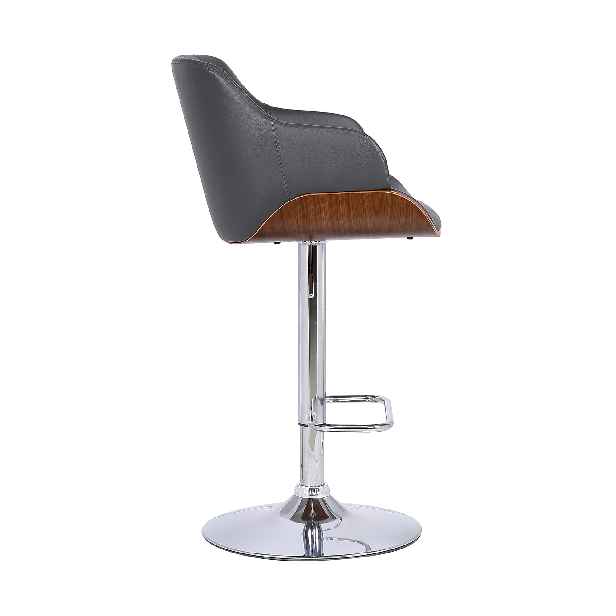 Toby Grey Faux Leather Adjustable Height Swivel Walnut Wood & Chrome ...