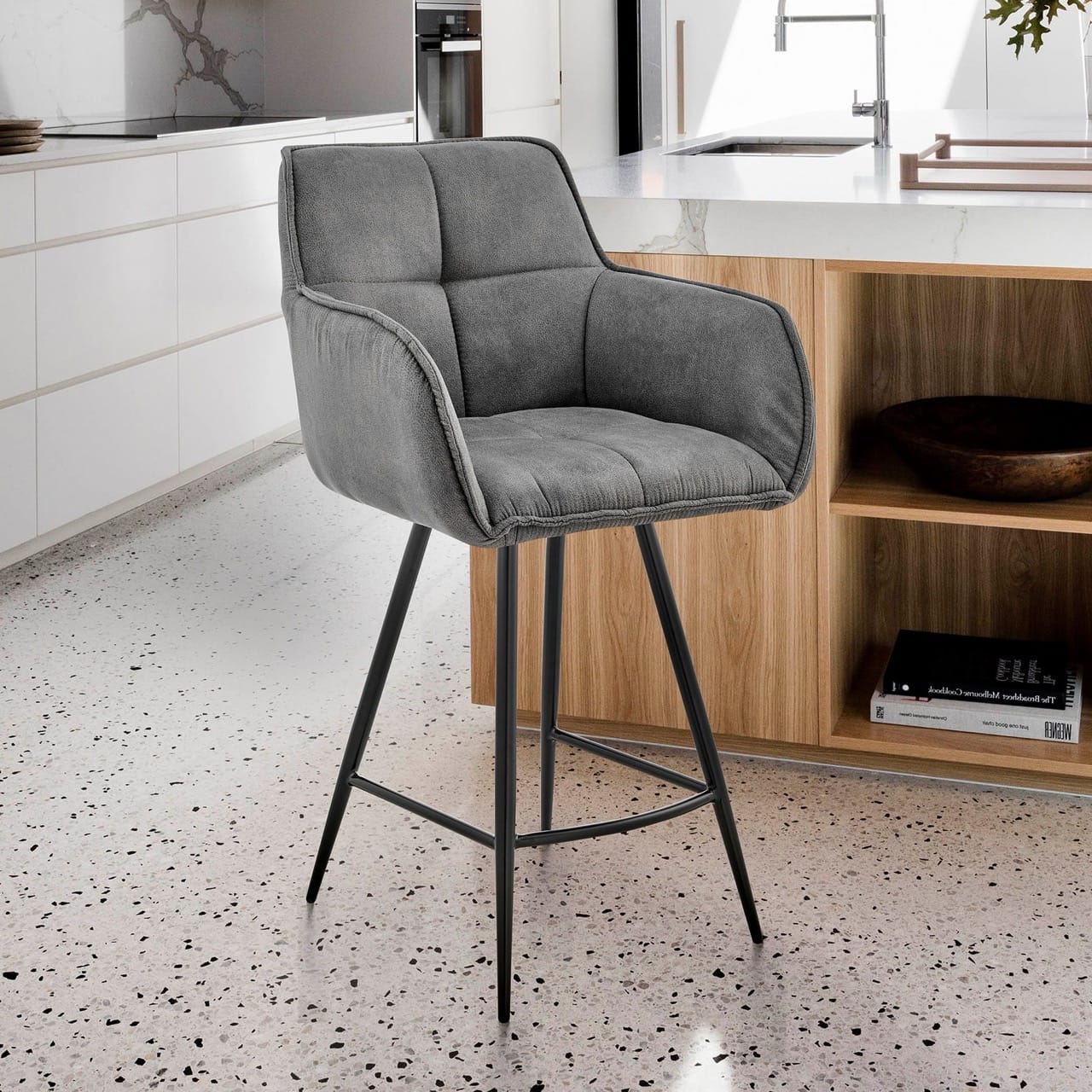 Verona 26" Counter Height Bar Stool in Charcoal Fabric & Black Finish ...