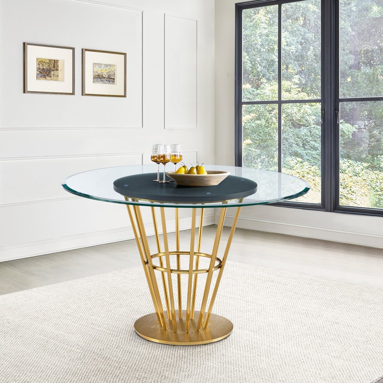Veronica 48" Round Dining Table - Glass Top & Gold Stainless Steel at ...