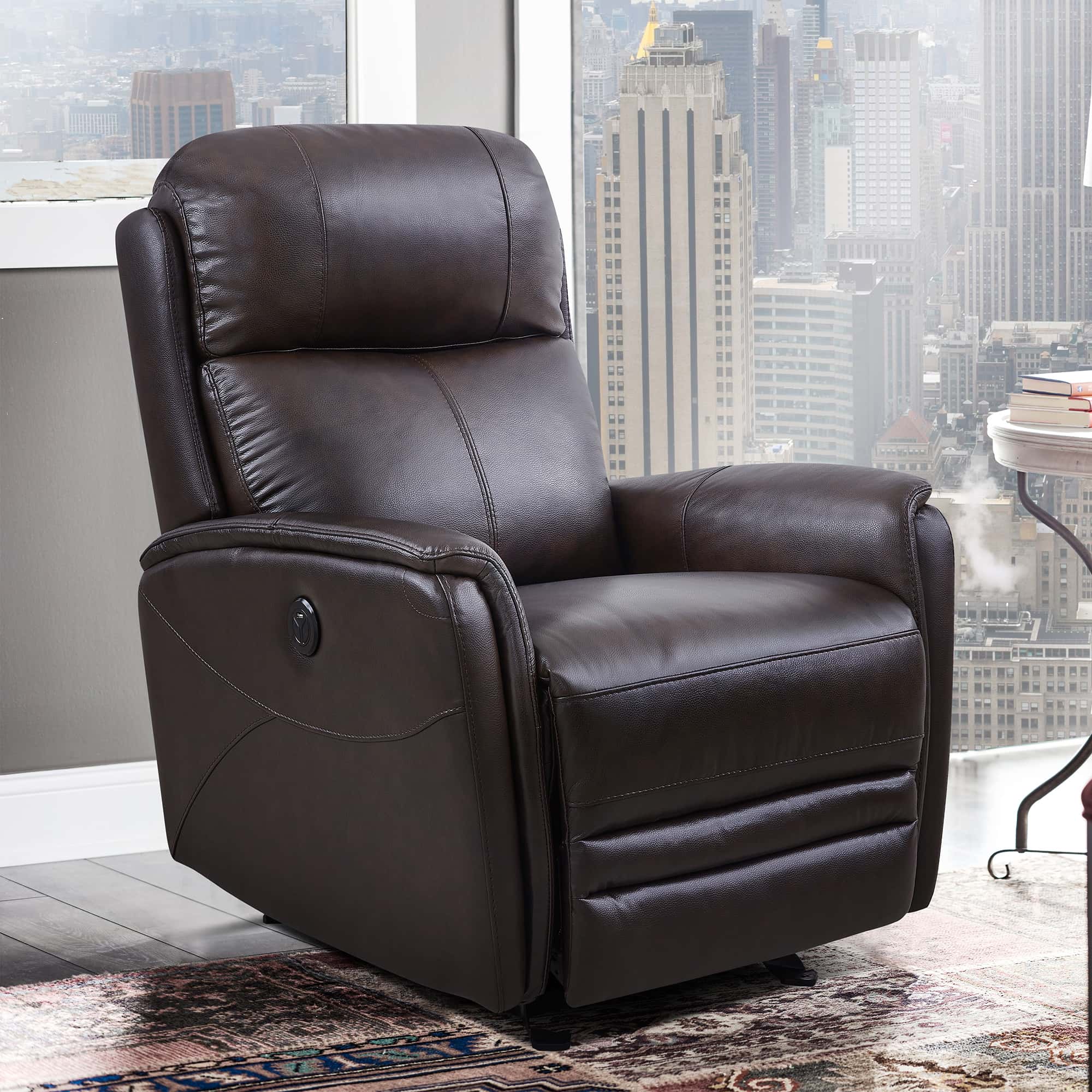 Wolfe Contemporary Recliner in Dark Brown Genuine Leather at Futonland