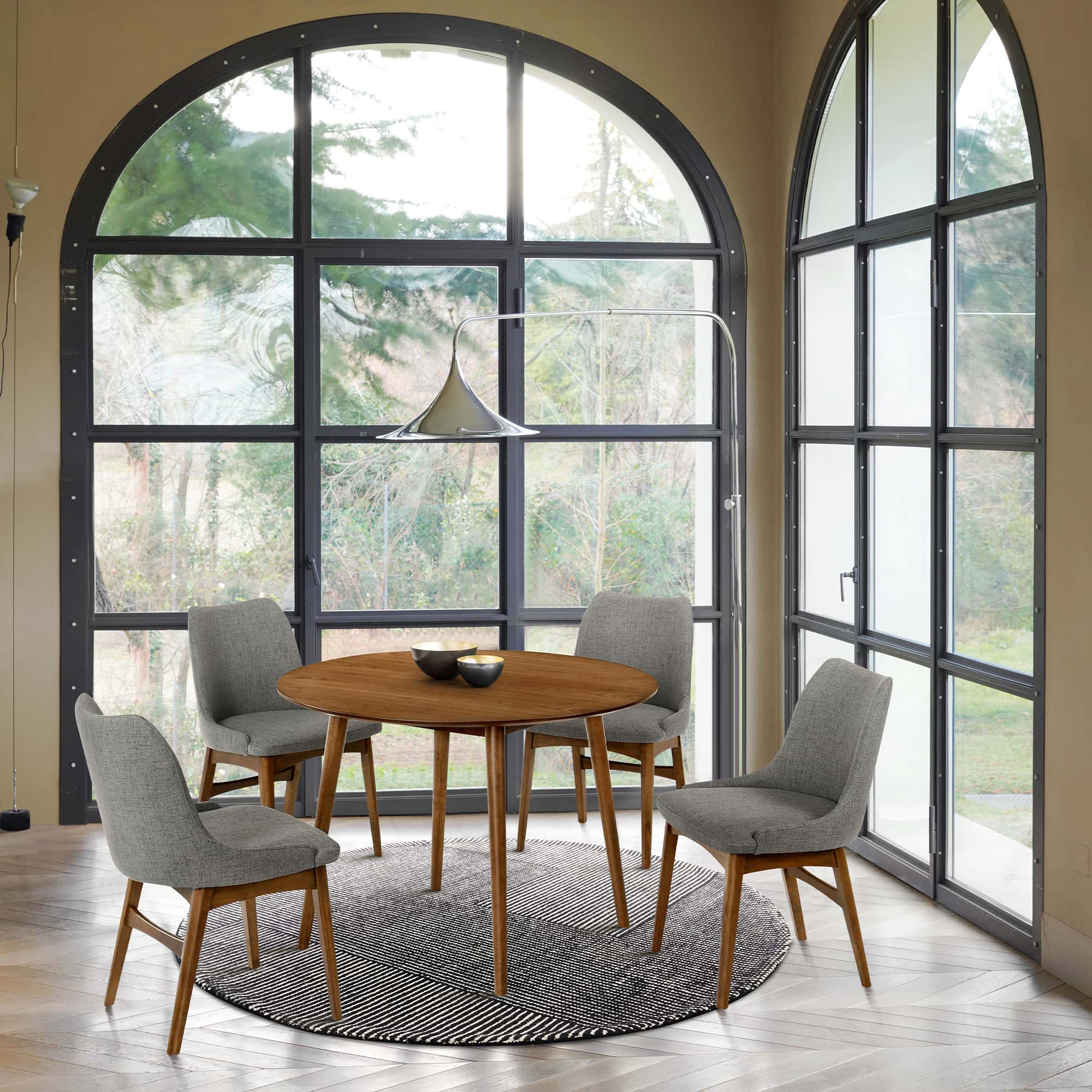 Arcadia and Azalea 42" Round Charcoal & Walnut Wood 5 Piece Dining Set ...