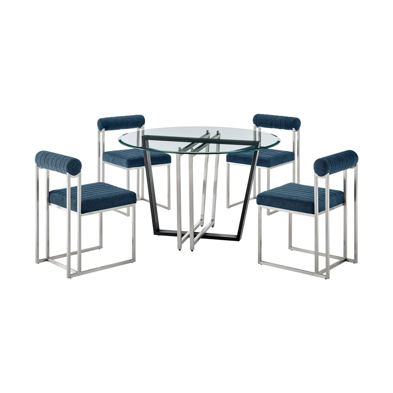Devi Anastasia 5 Piece Dining Set - Blue Fabric & Brushed Stainless ...