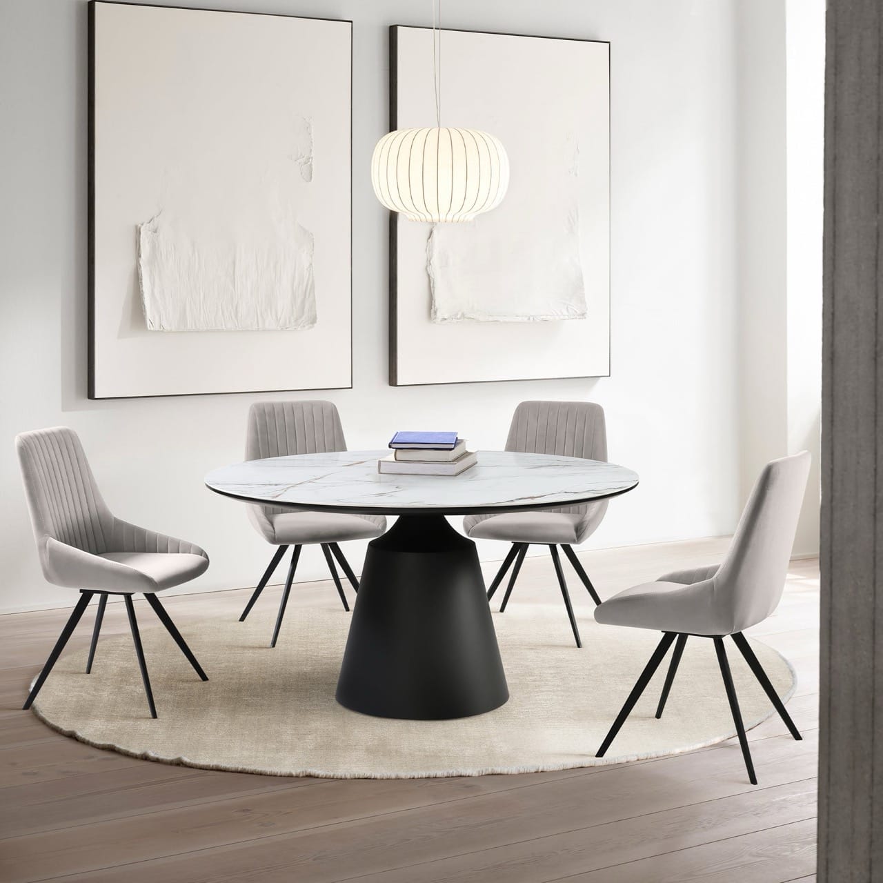 Knox & Alison 5 Piece Dining Set - Grey Velvet & White Stone, Black ...