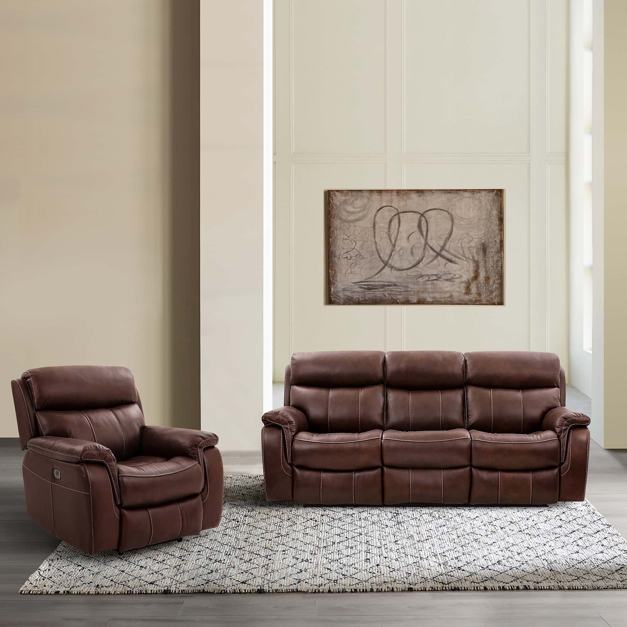 Montague Dual Power Reclining 2 Piece Sofa & Recliner Set in Genuine ...