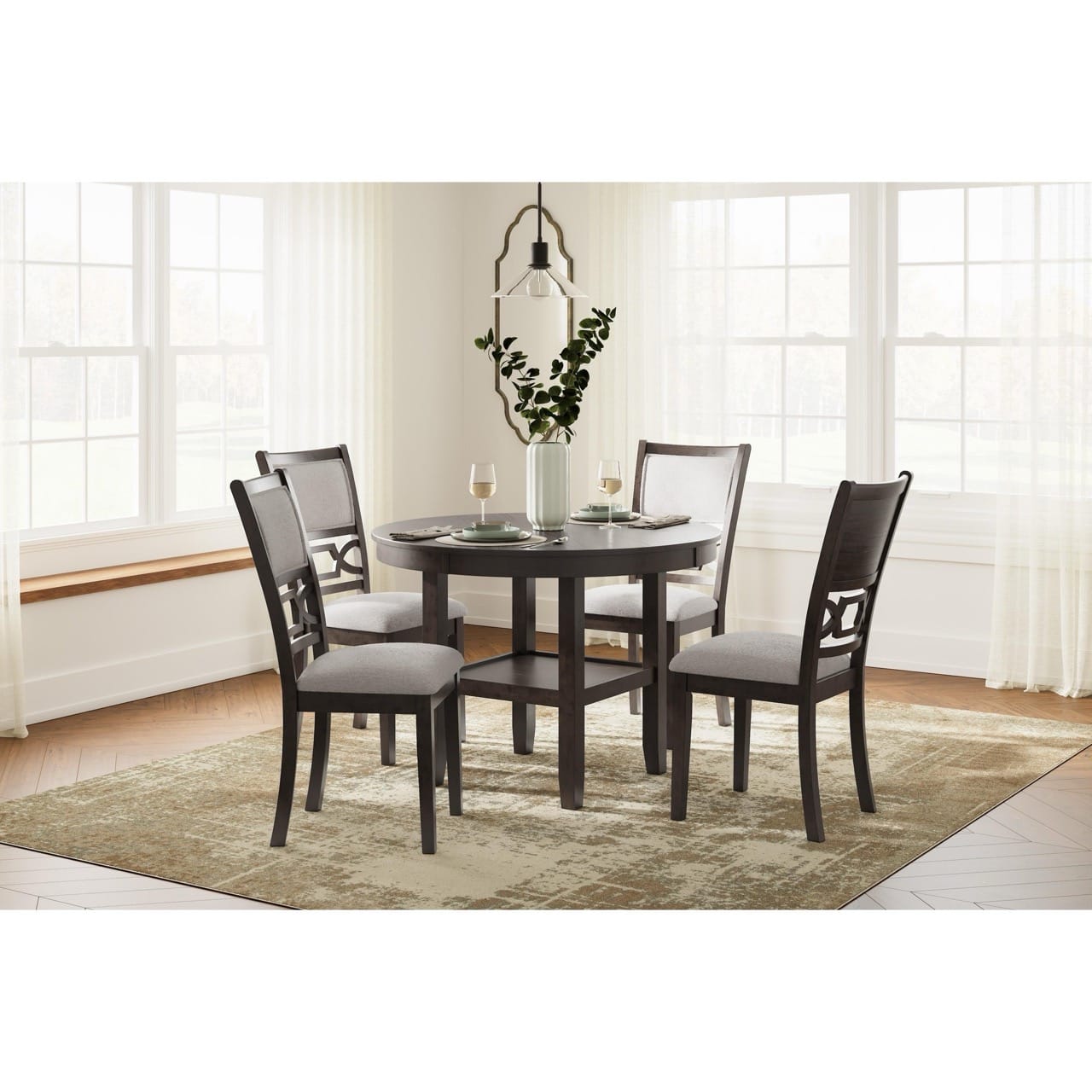 Langwest Brown Dining Table & 4 Upholstered Chairs at Futonland