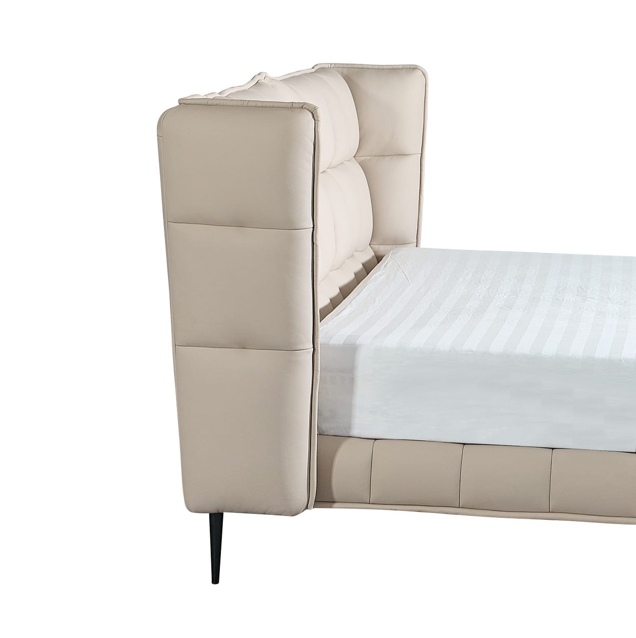 Claire Blush Full Leather Upholstered Platform Bed at Futonland