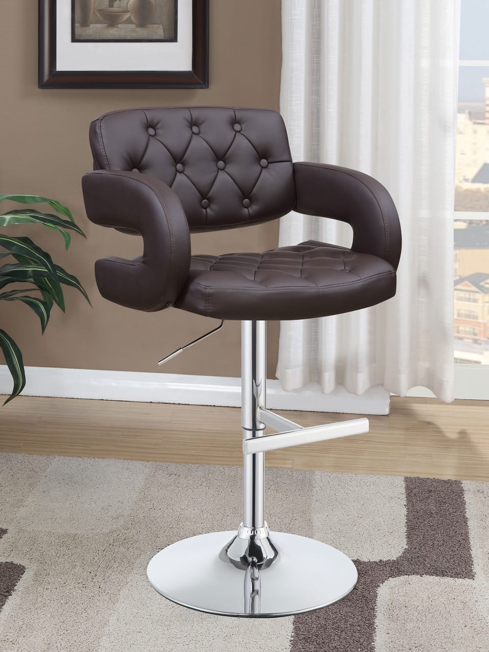 Brandi Adjustable Bar Stool Chrome and Brown at Futonland