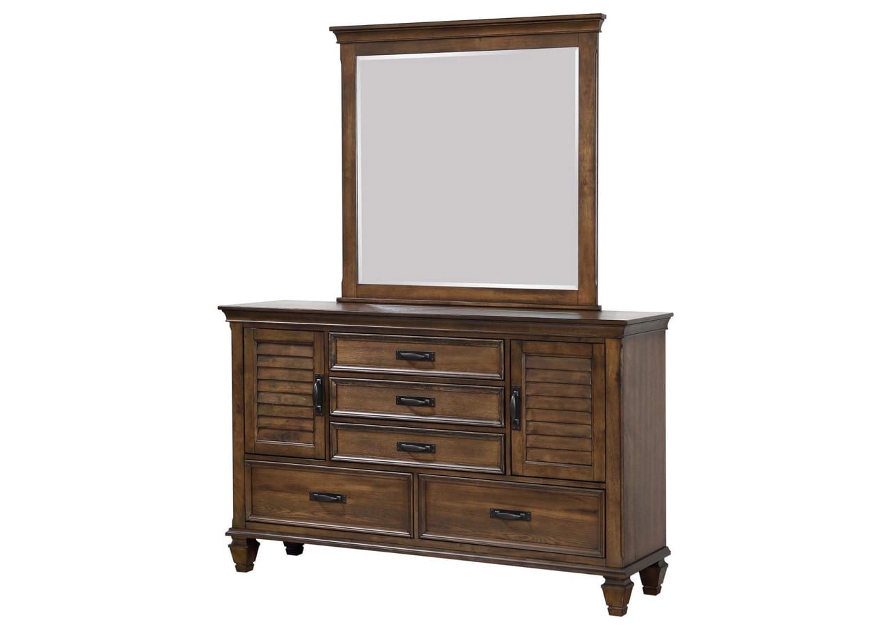 Franco 5-drawer Dresser w/Mirror w/2 Louvered Doors Burnished Oak at ...
