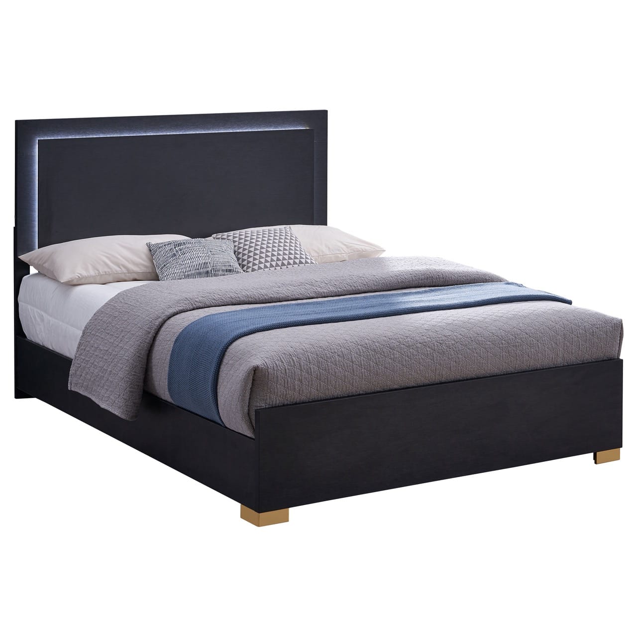 Marceline Queen Bed w/LED Headboard Black at Futonland
