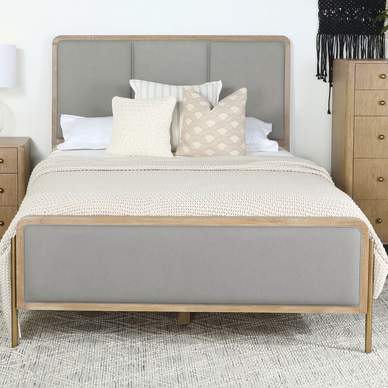 Arini Upholstered Queen Panel Bed Sand Wash and Grey at Futonland