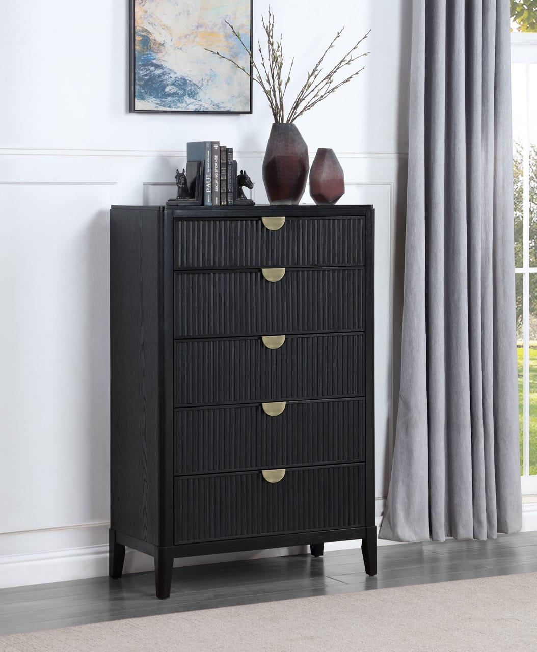 Brookmead 5-drawer Bedroom Chest Black at Futonland