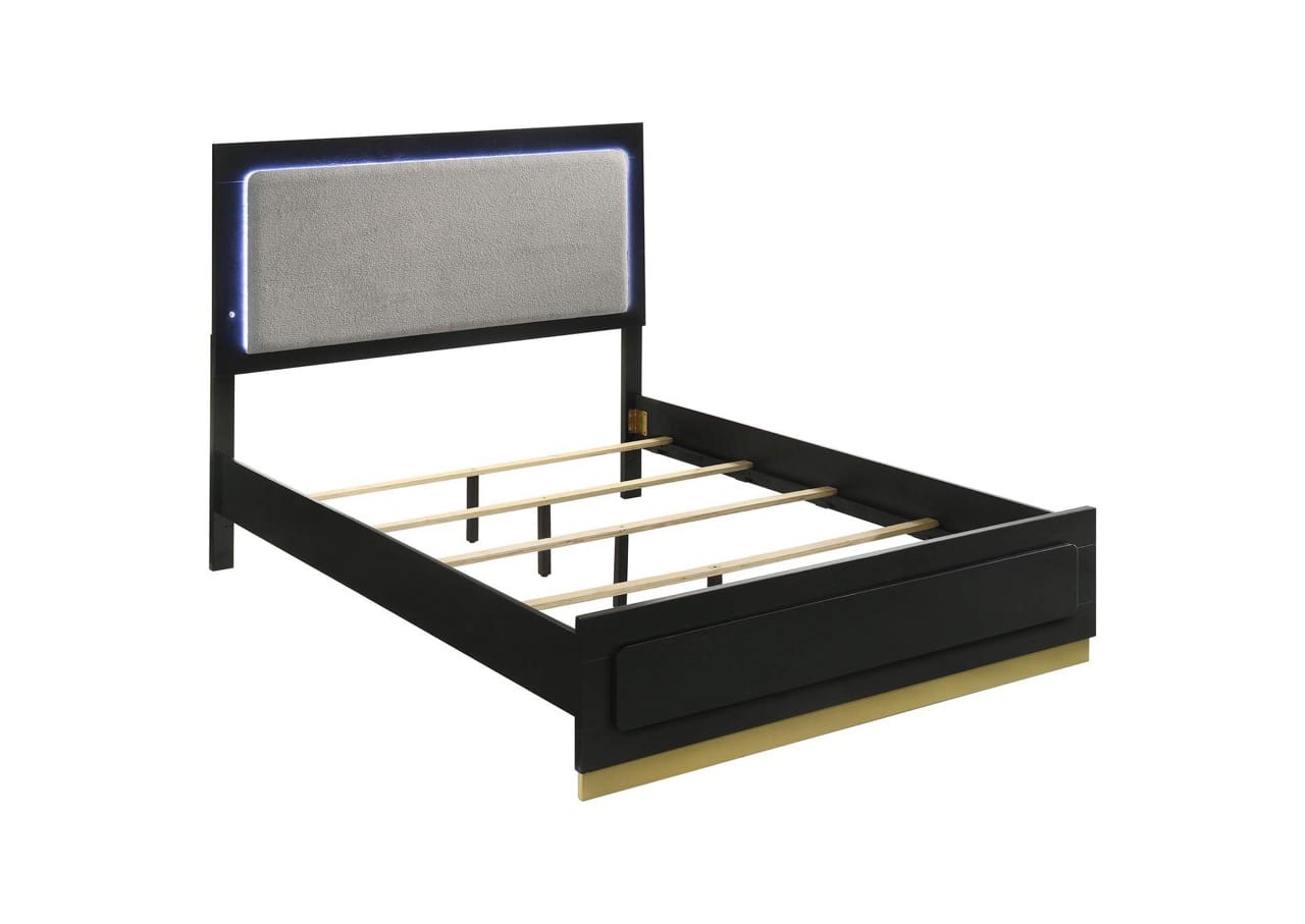 Caraway 4-piece Eastern King Bedroom Set w/LED Headboard Black and Grey ...