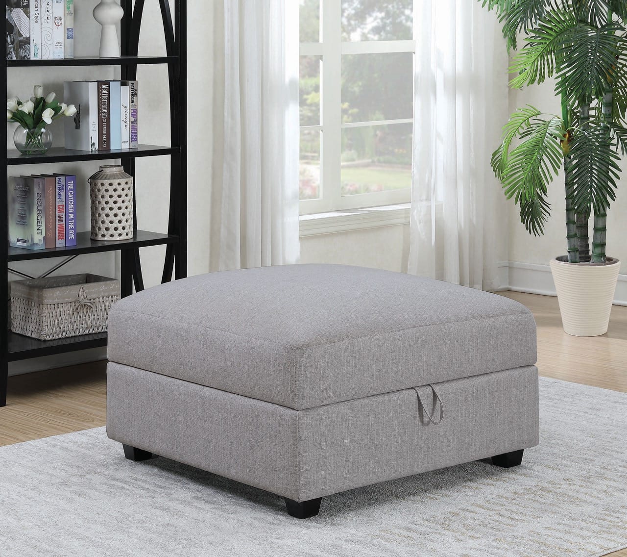 Cambria Upholstered Square Storage Ottoman Grey at Futonland