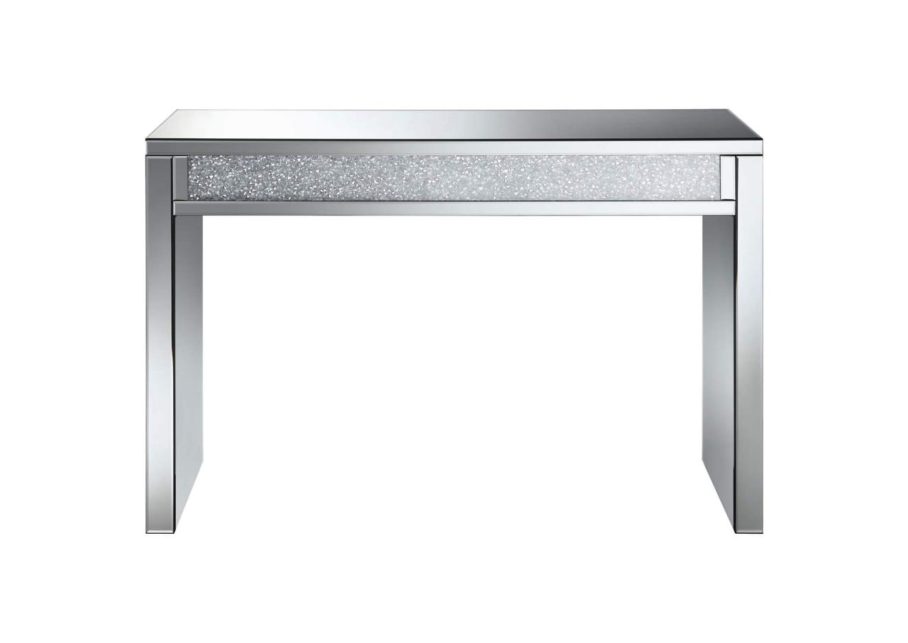 Gillian Rectangular Sofa Table Silver and Clear Mirror at Futonland