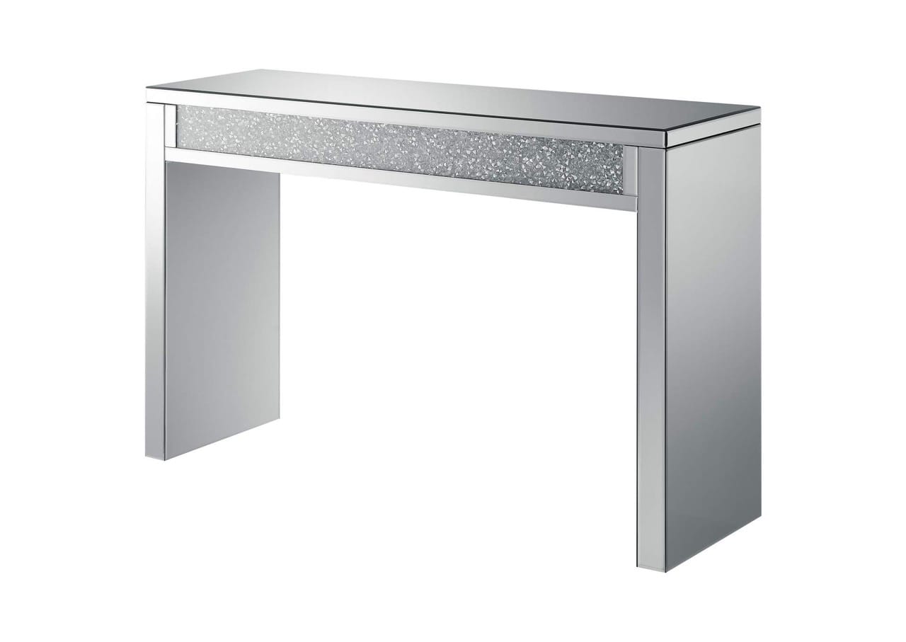 Gillian Rectangular Sofa Table Silver and Clear Mirror at Futonland