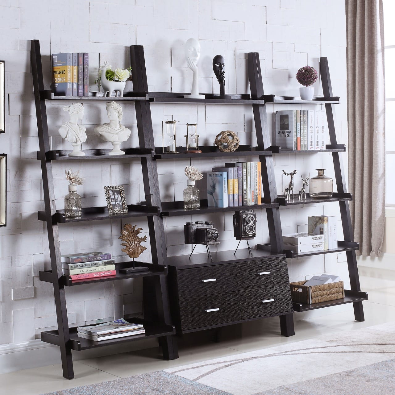 Colella 3-piece Storage Ladder Bookcase Set Cappuccino at Futonland