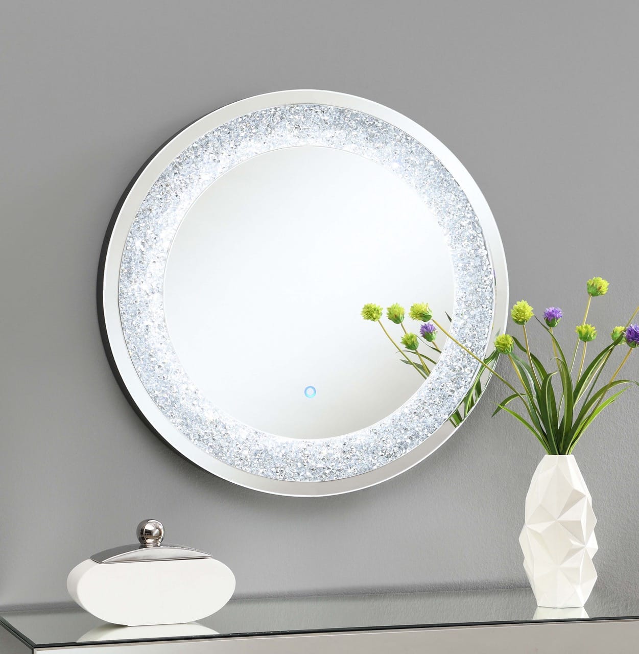 Landar Round Wall Mirror Silver at Futonland