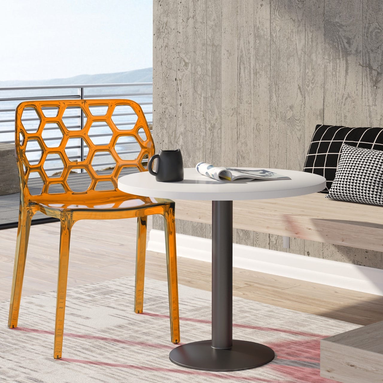 Modern Dynamic Dining Chair Set of 2, Transparent Orange at Futonland