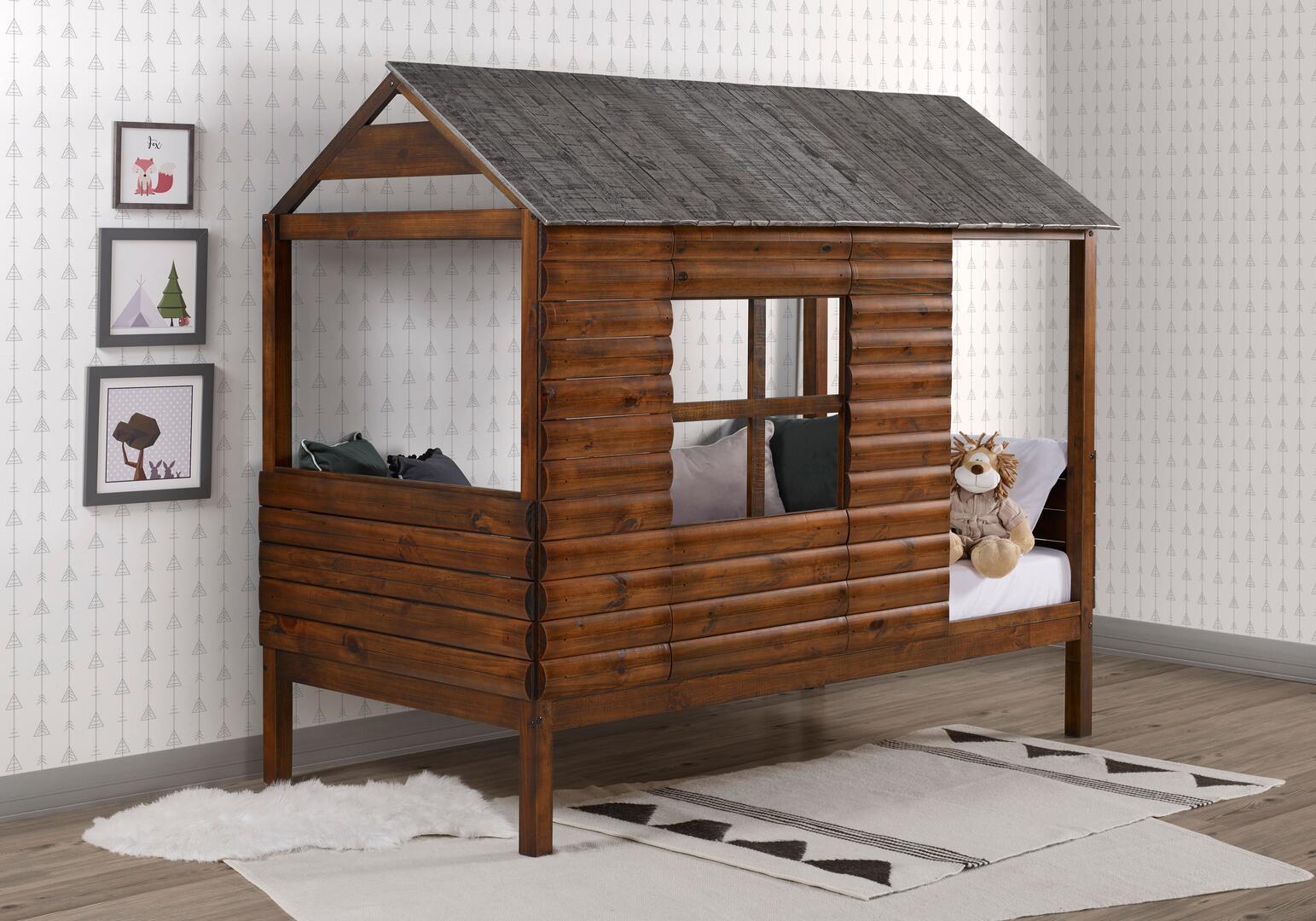 Twin Log Cabin Low Loft Rustic Walnut at Futonland