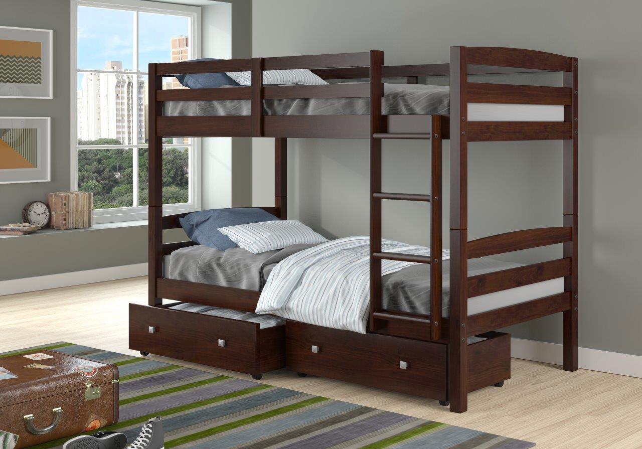 Twin/Twin Devon Bunk Bed With Dual Underbed Drawers In Dark Cappuccino ...