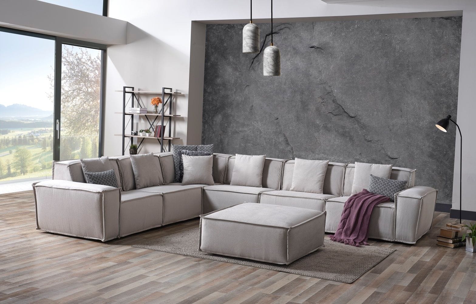 Padova Modular Sectional Sofa w/Ottoman, Cream at Futonland