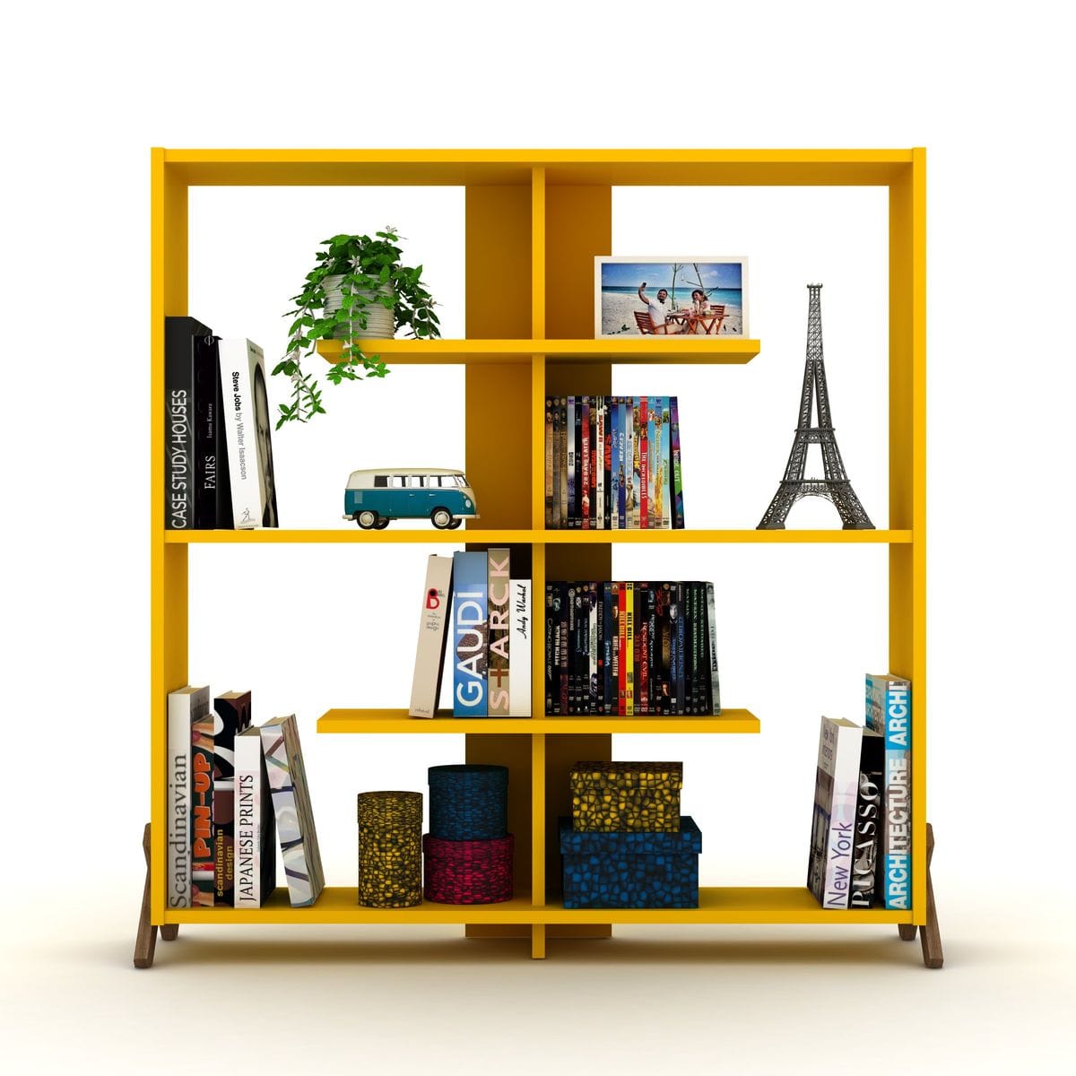 Kipp Bookcase, Walnut/Yellow at Futonland