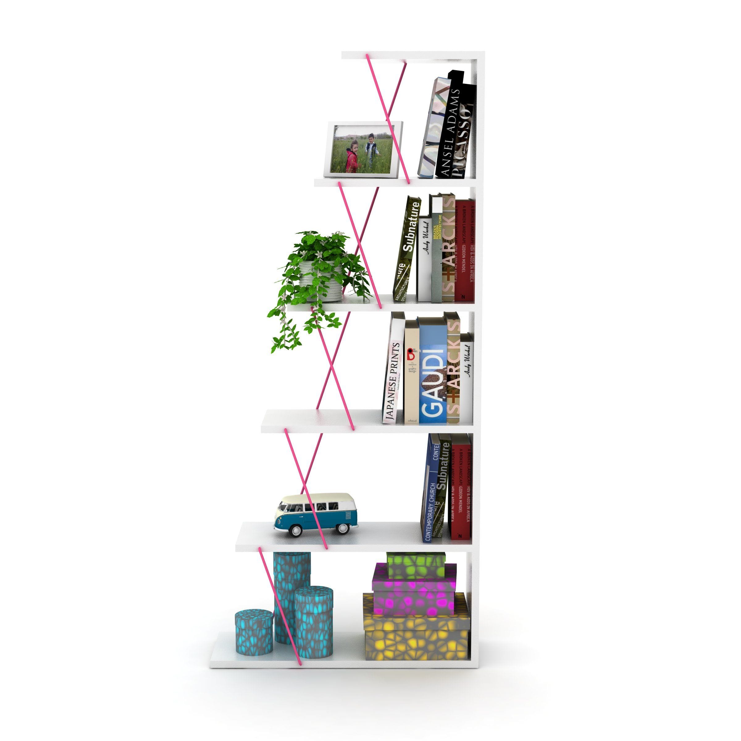 Tars Mini Bookcase, White/Pink at Futonland