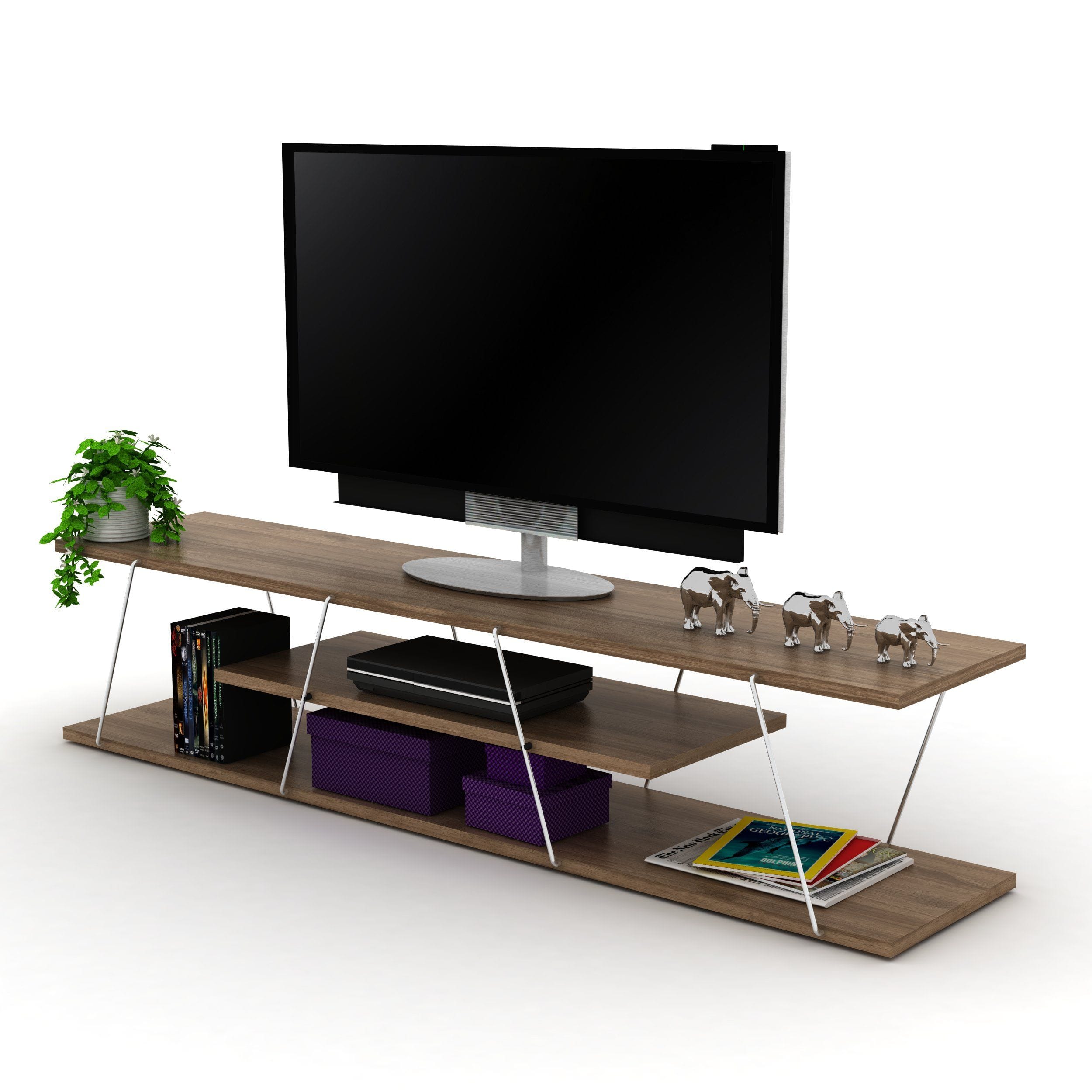 Tars TV Unit, Walnut/Chrome at Futonland