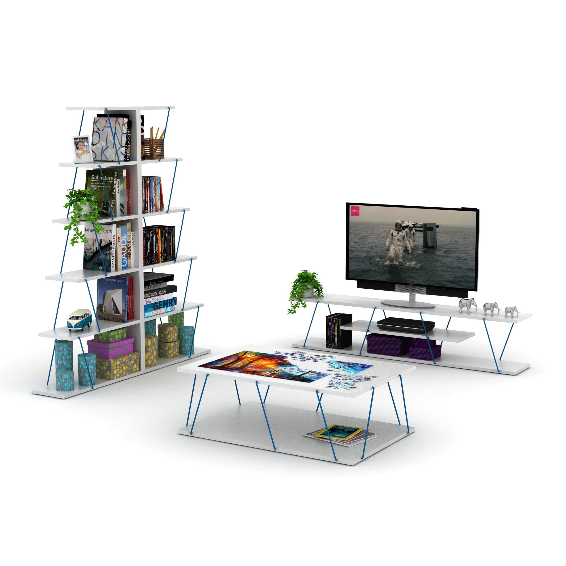 Tars TV Unit, White Blue at Futonland