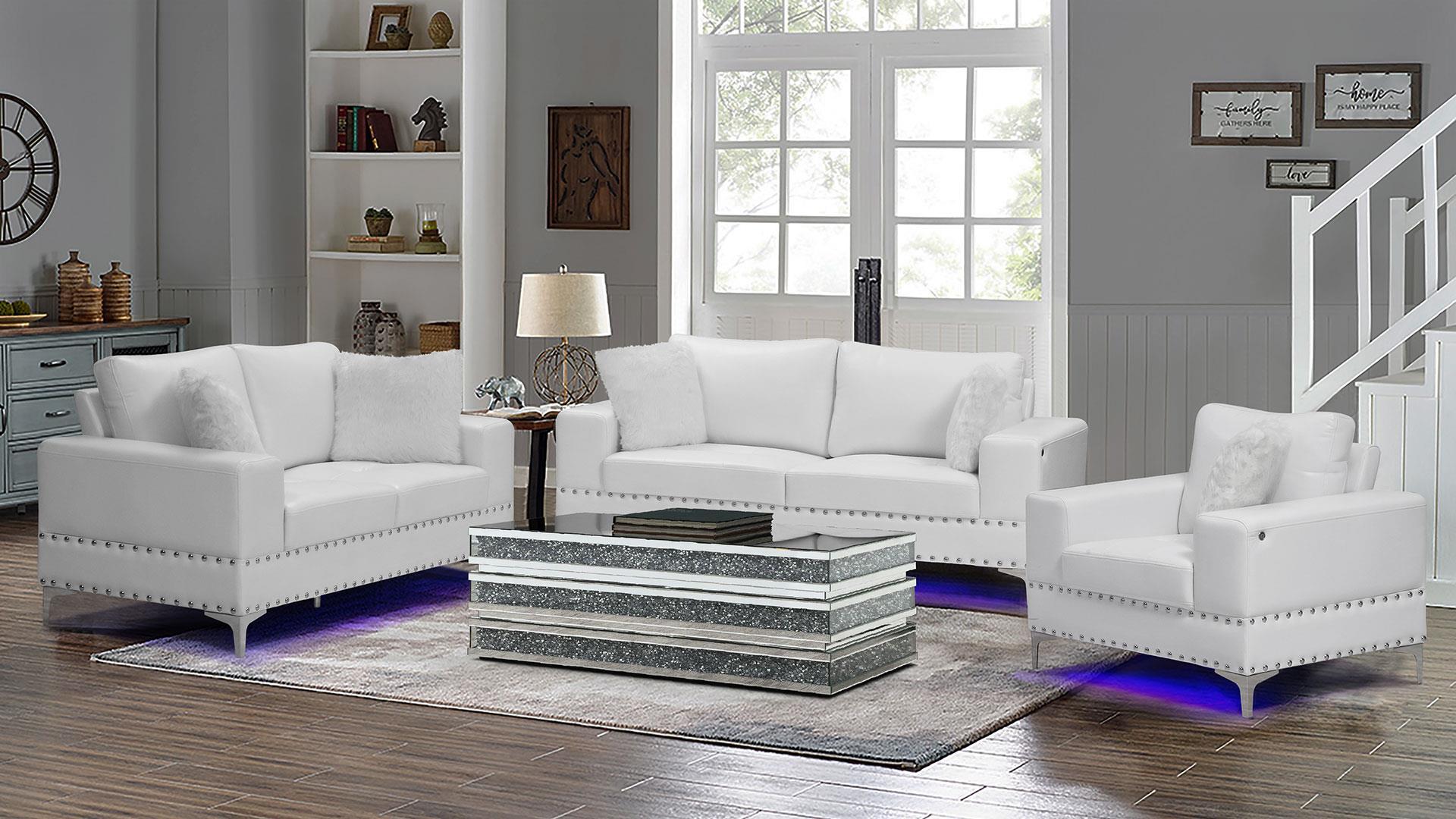 U98 Blanche White Chair w/1 Furry Pillow & Led at Futonland