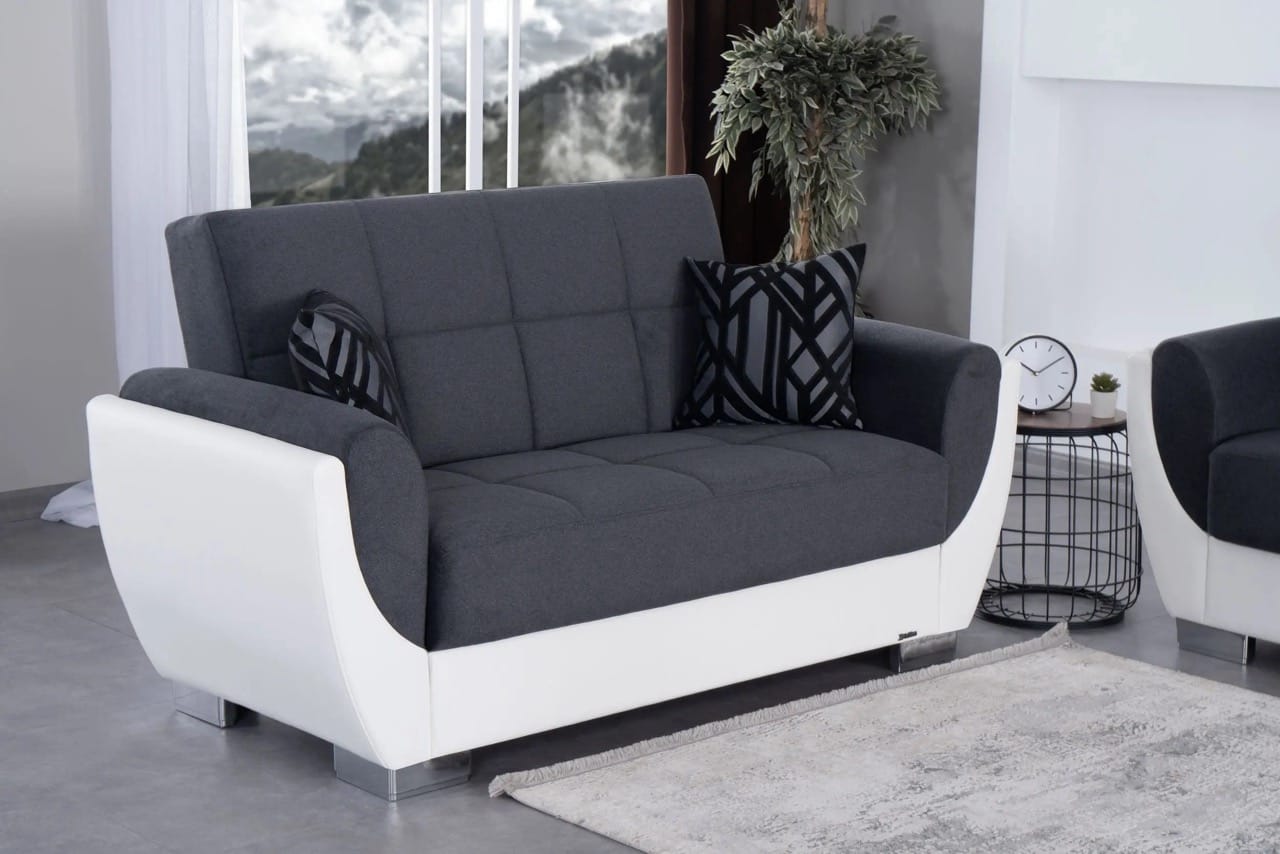 Armada Charcoal/White PU Flair Arms w/Chrome Legs Loveseat Sleeper at ...