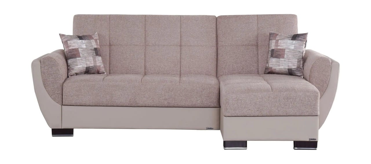 Armada Beige/Cream PU Flair Arms w/Walnut Legs Sectional at Futonland