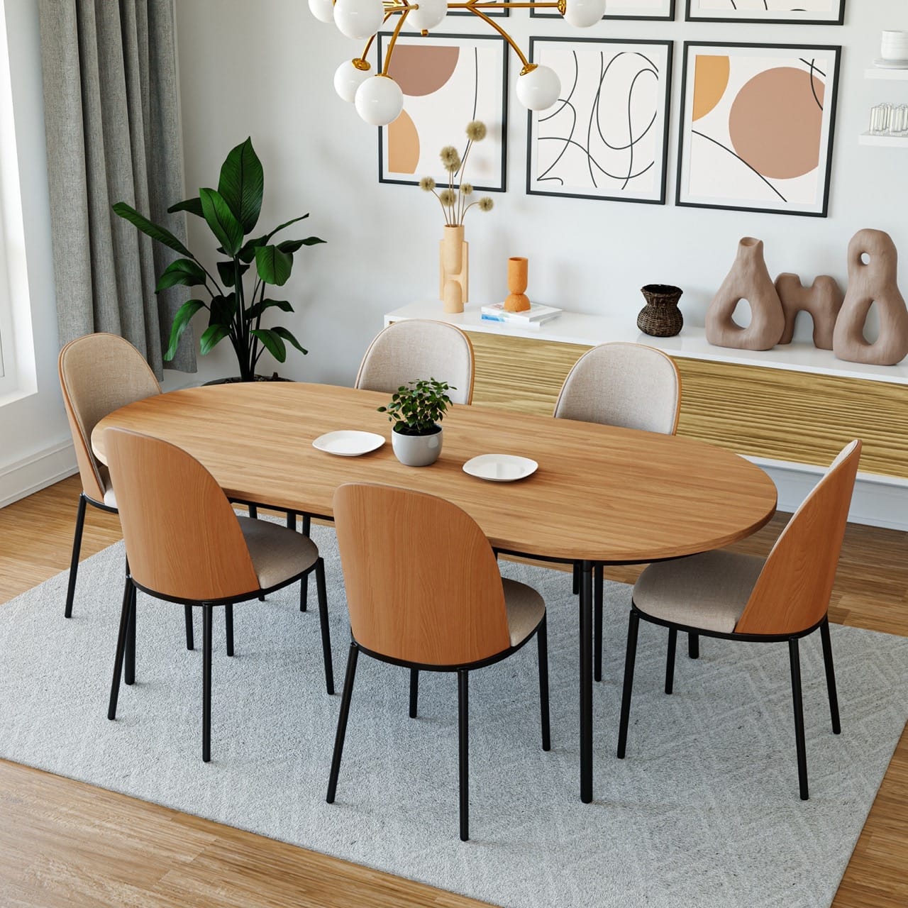 Tule Mid-Century Modern Dining Side Chair w/Velvet Seat - Natural Wood ...