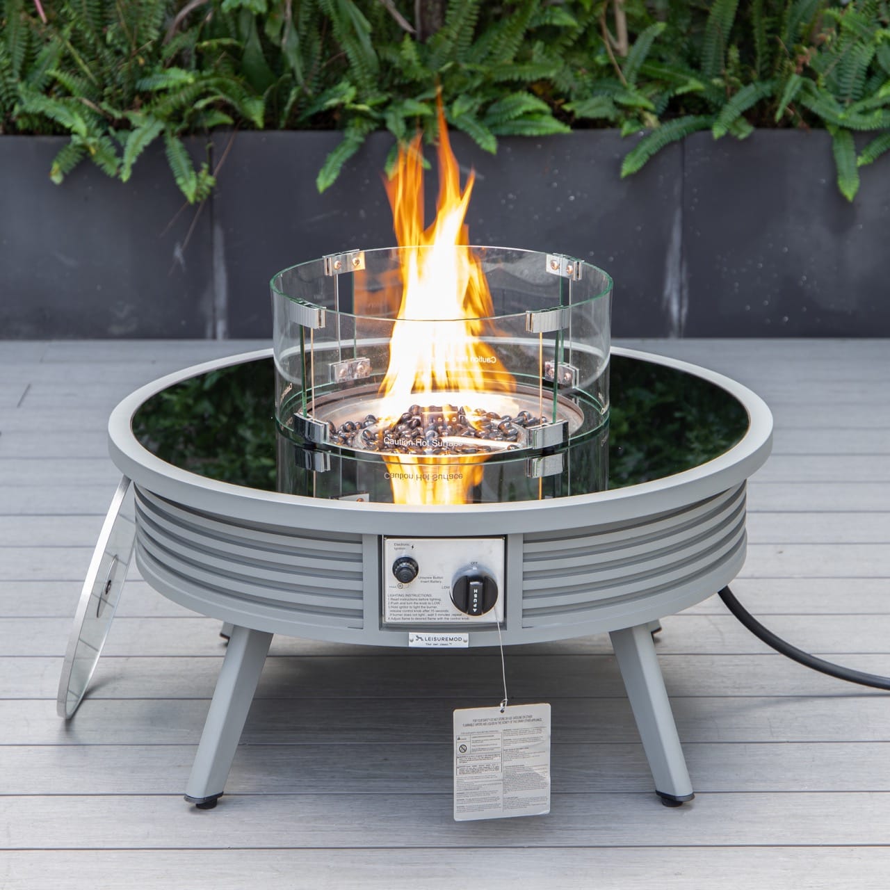 Walbrooke Outdoor Patio Aluminum Round Slats Design Fire Pit Side Table ...