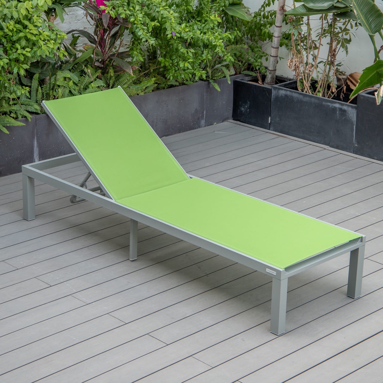 Marlin Patio Chaise Lounge Chair With Grey Aluminum Frame, Green at ...
