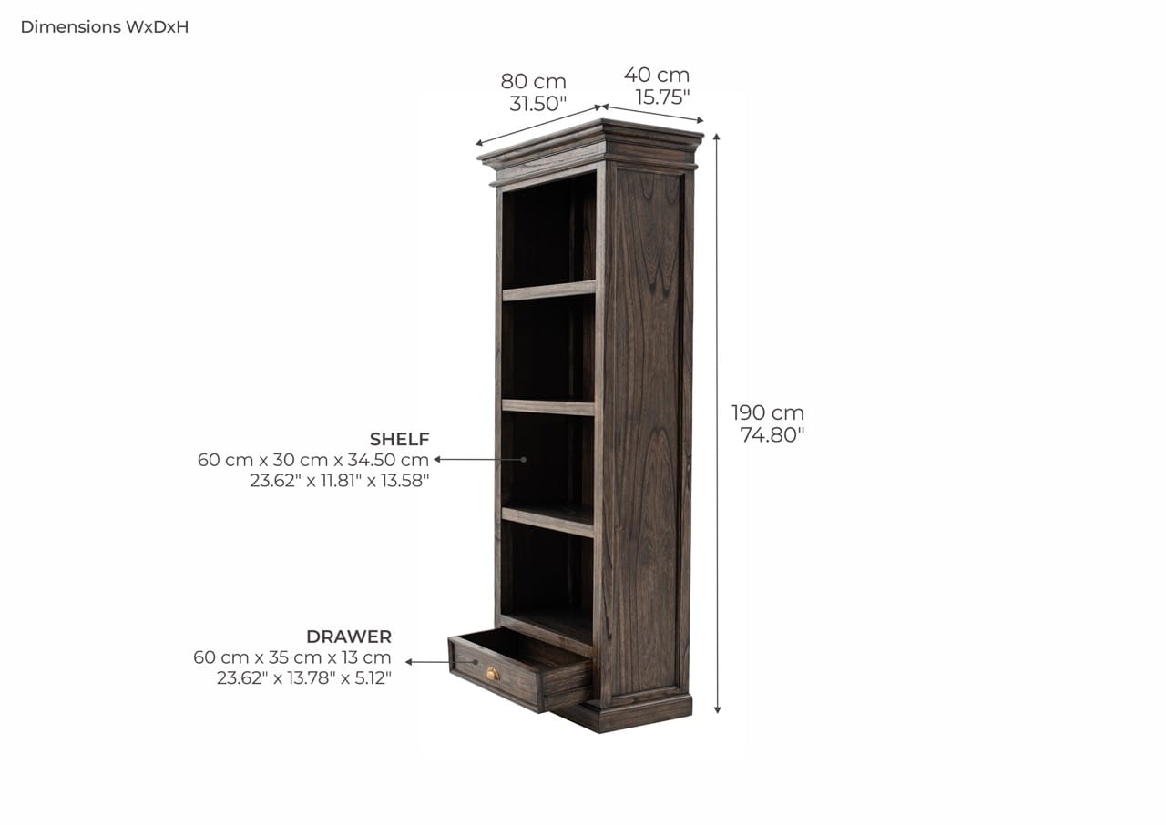 Halifax Mindi Bookcase with 1 Drawer, Black Wash at Futonland