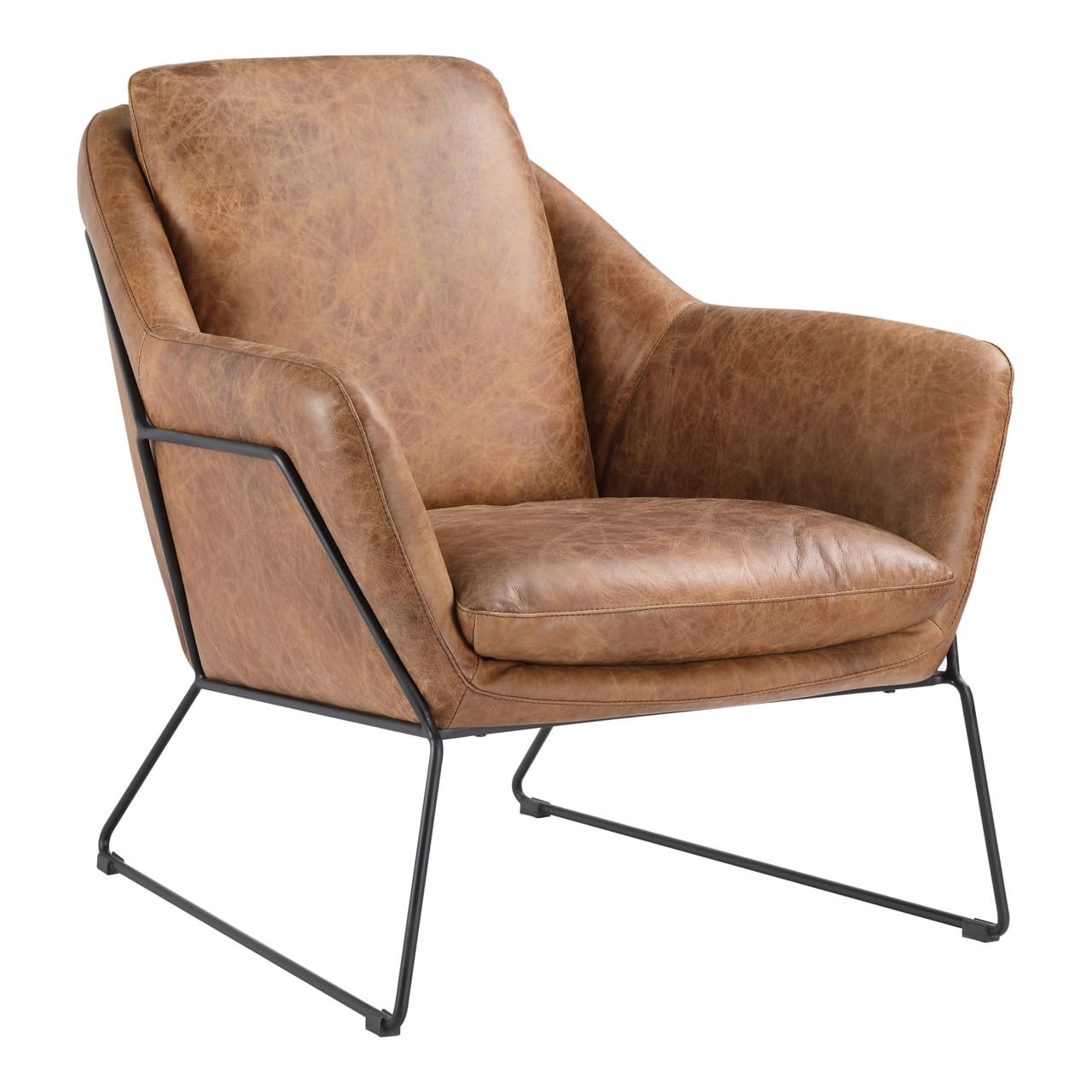 Greer Club Chair Open Road Brown Leather by Moe's Home Collection