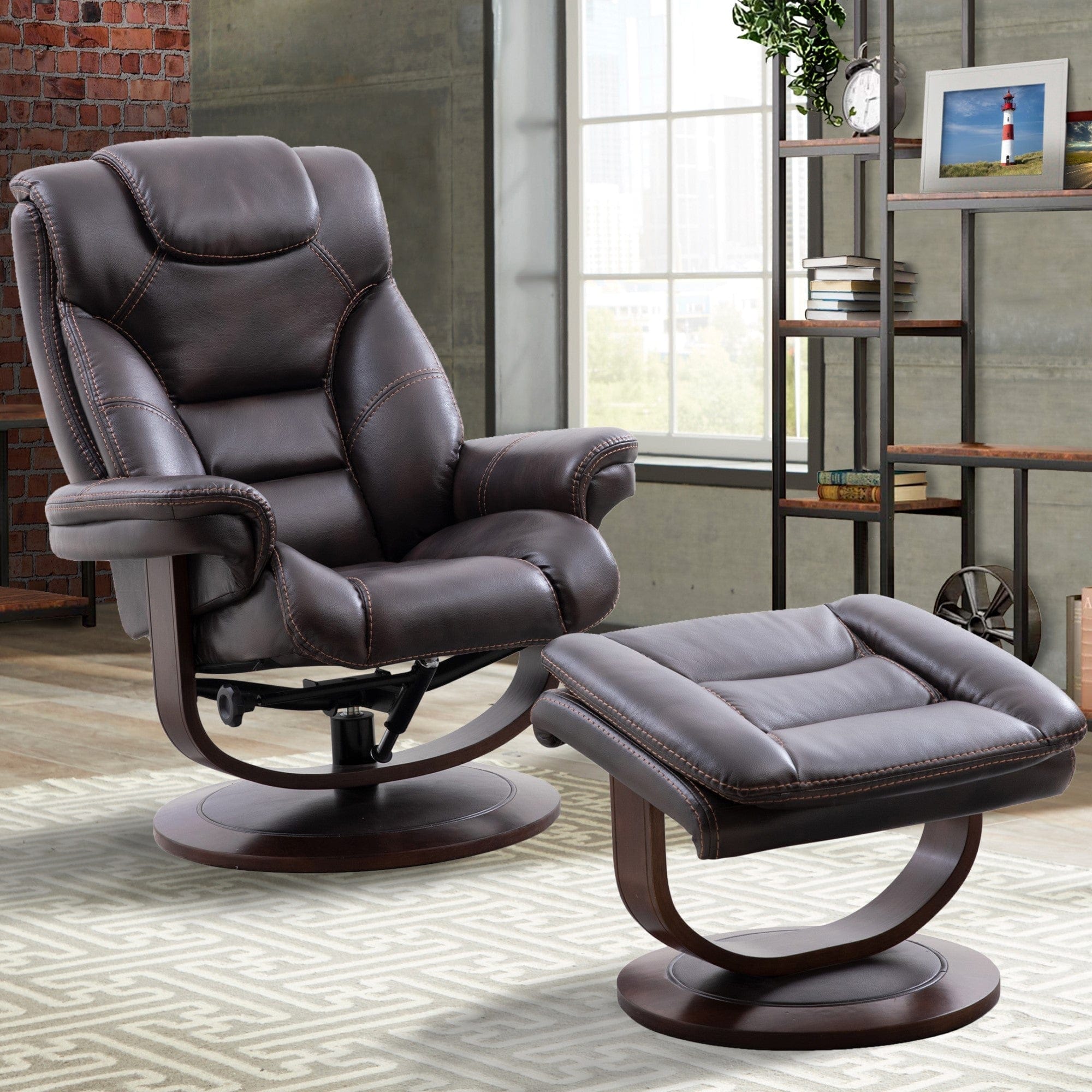 Monarch - Truffle Manual Reclining Swivel Chair & Ottoman at Futonland