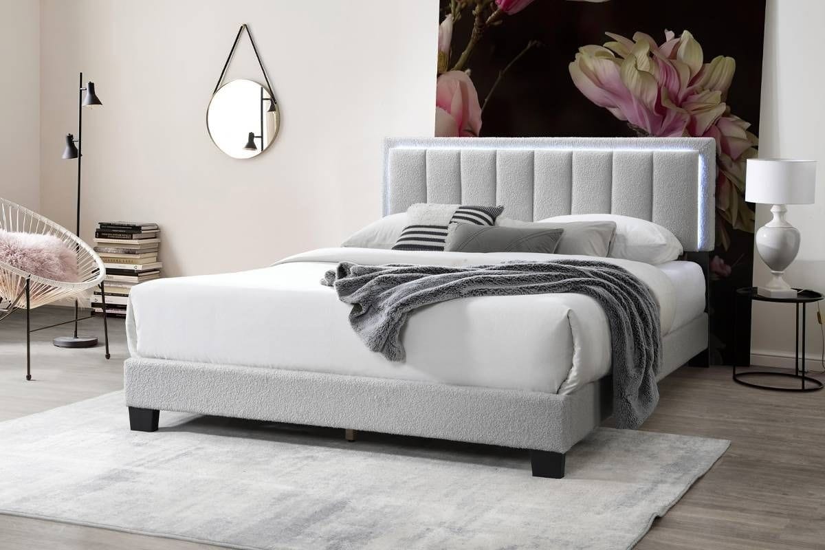 F9661Q Queen Bed - Light Gray Wool Fabric w/Built In Led Lights at ...