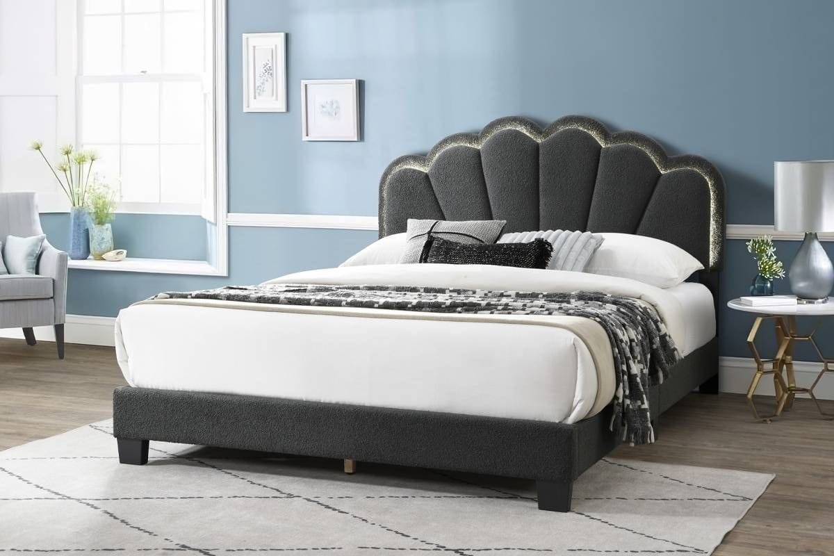 F9662Q Queen Bed - Charcoal Wool Fabric w/Built In Led Lights at Futonland